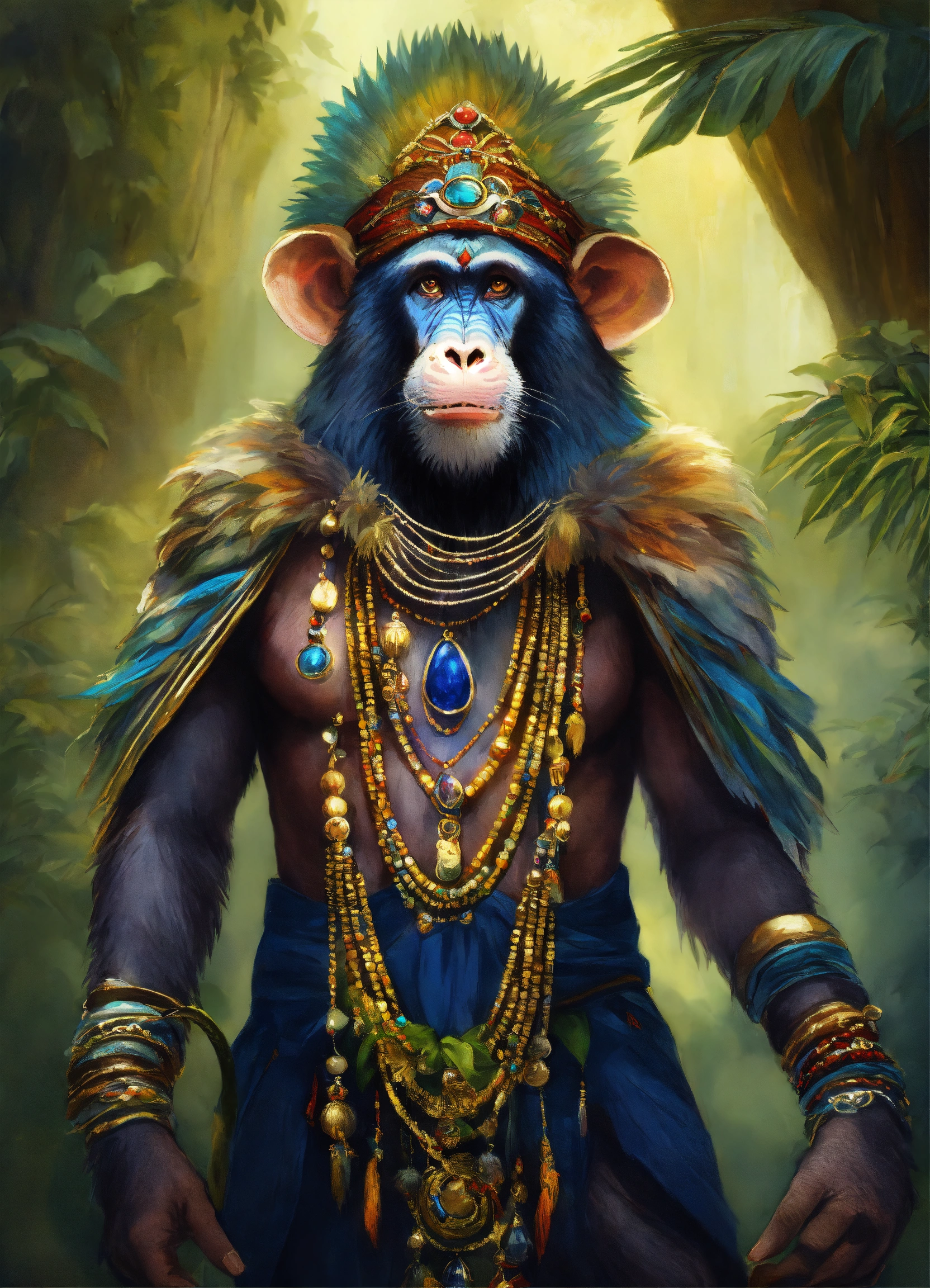 Lexica - A male mandrill witch doctor, monkey, shaman hat, animal ...
