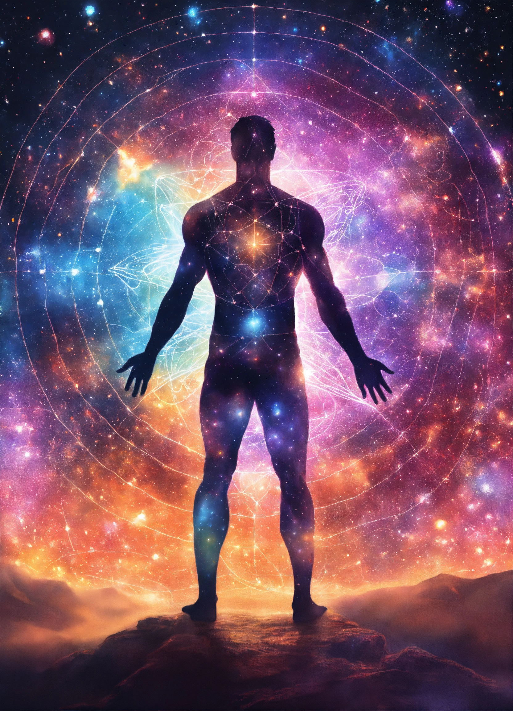 Lexica - Colored pencil drawing of energetic meshes around a masculine ...