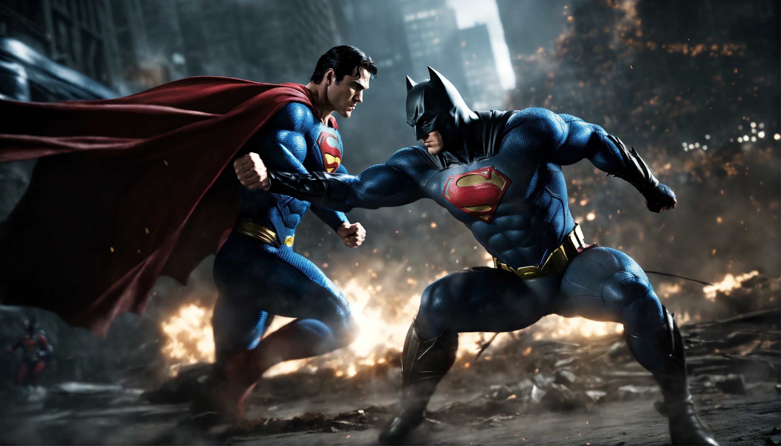 Lexica - Produce me an image of Superman Vs Batman in fighting action ...