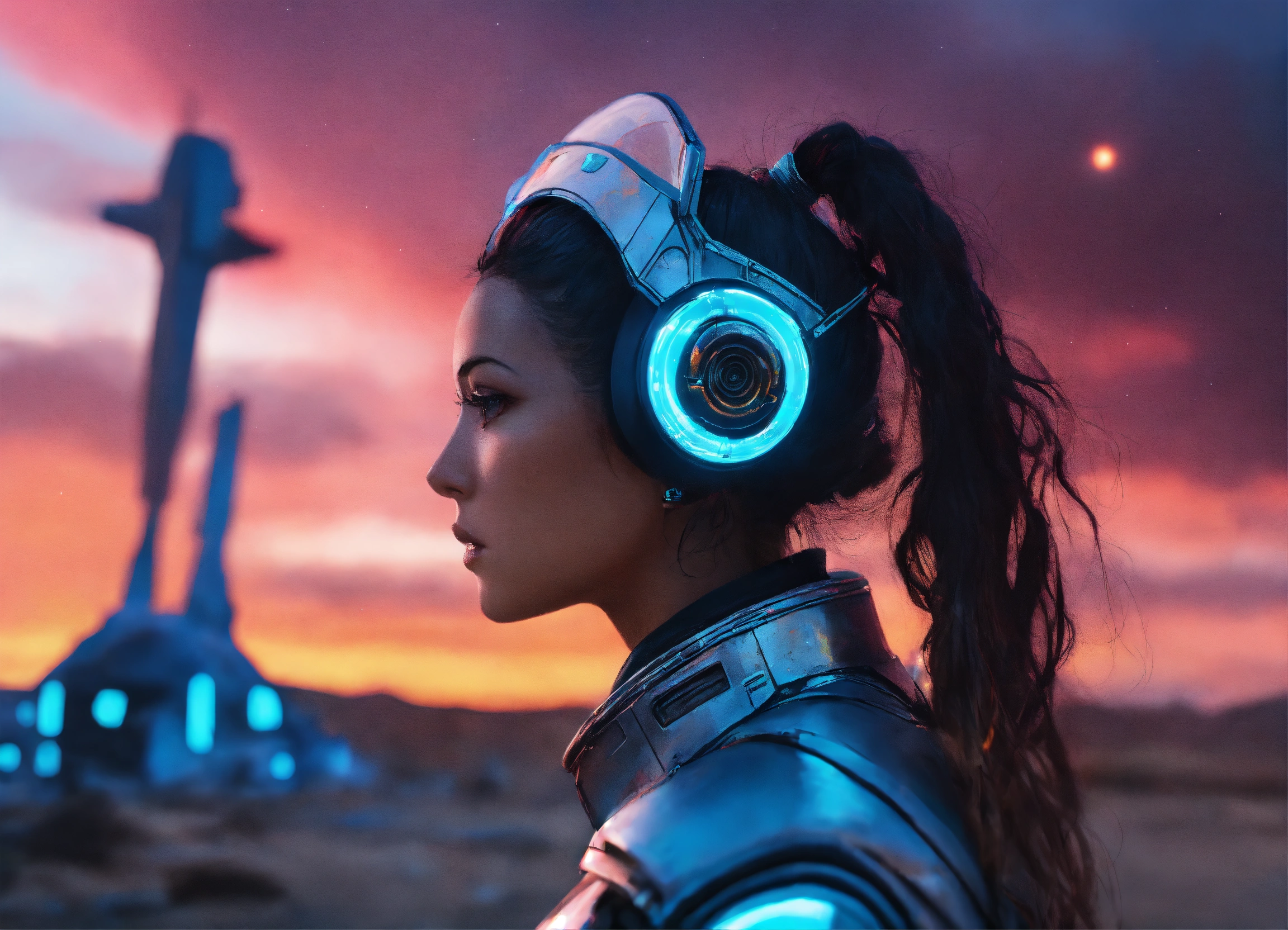 Lexica - Zoom out of a girl standing outside a wrecked star fighter ...