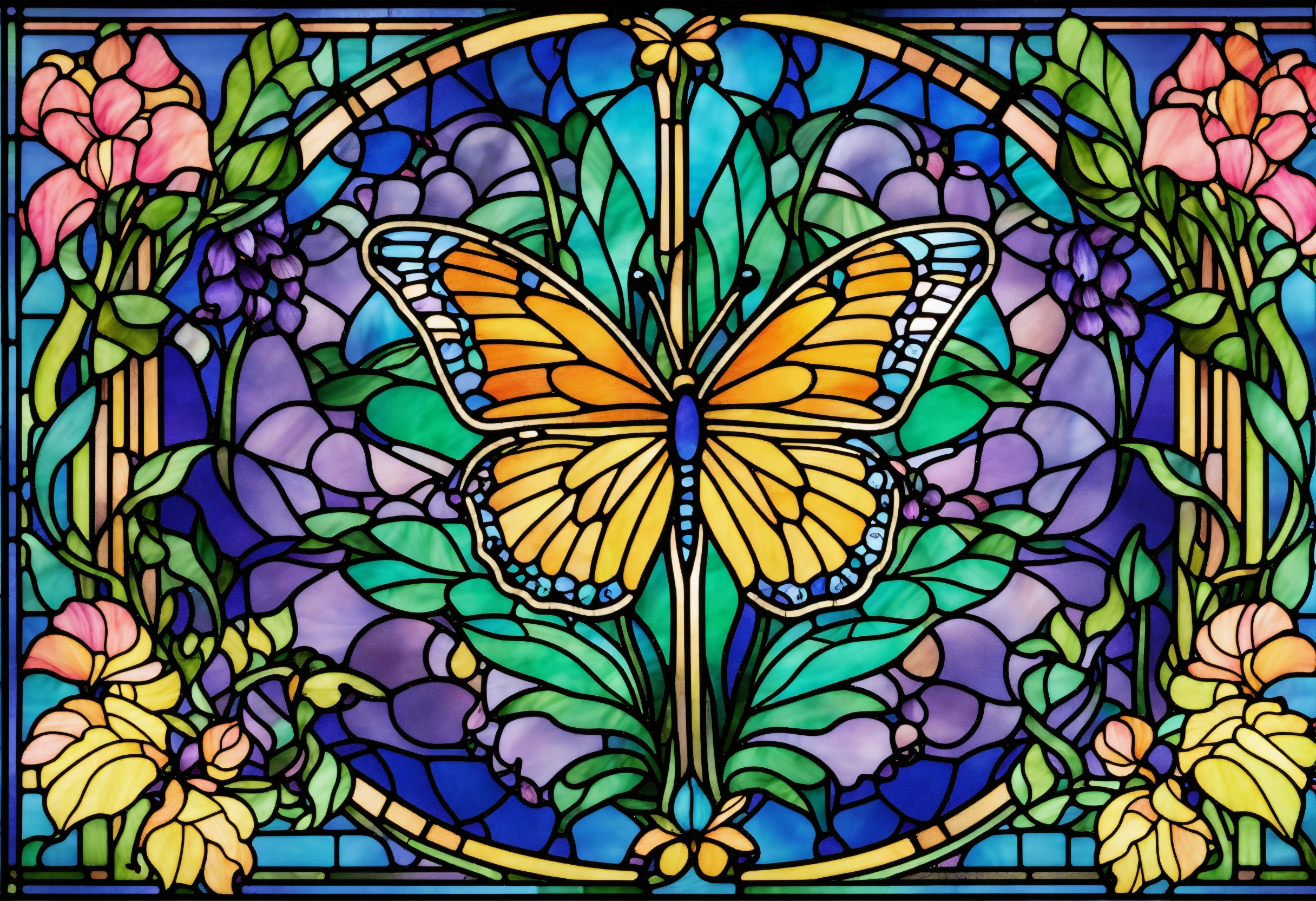 Lexica - Simple psychedelic stained glass window in art nouveau style ...