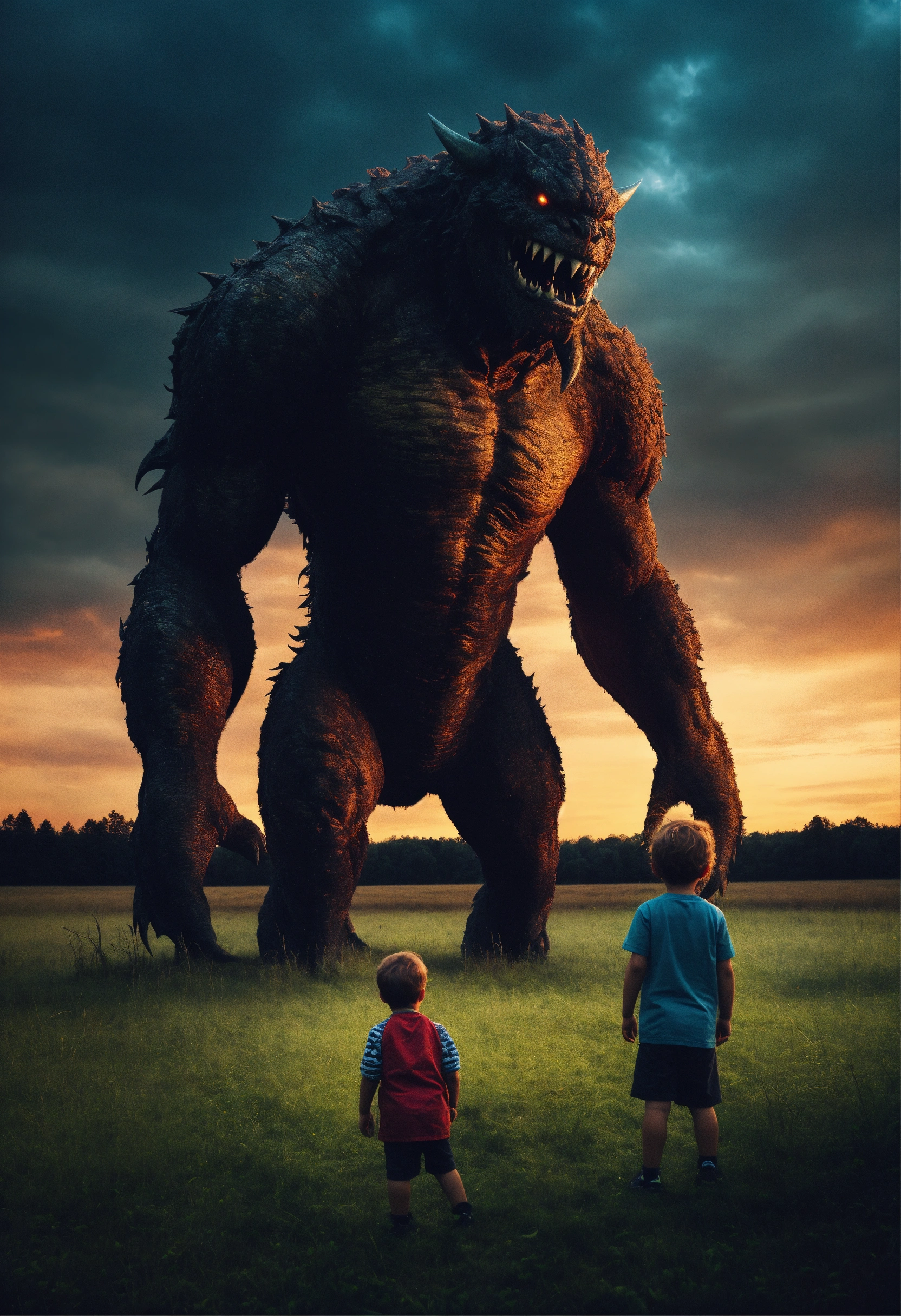 Lexica - Terrifying gigantic monster looming over small child in an ...