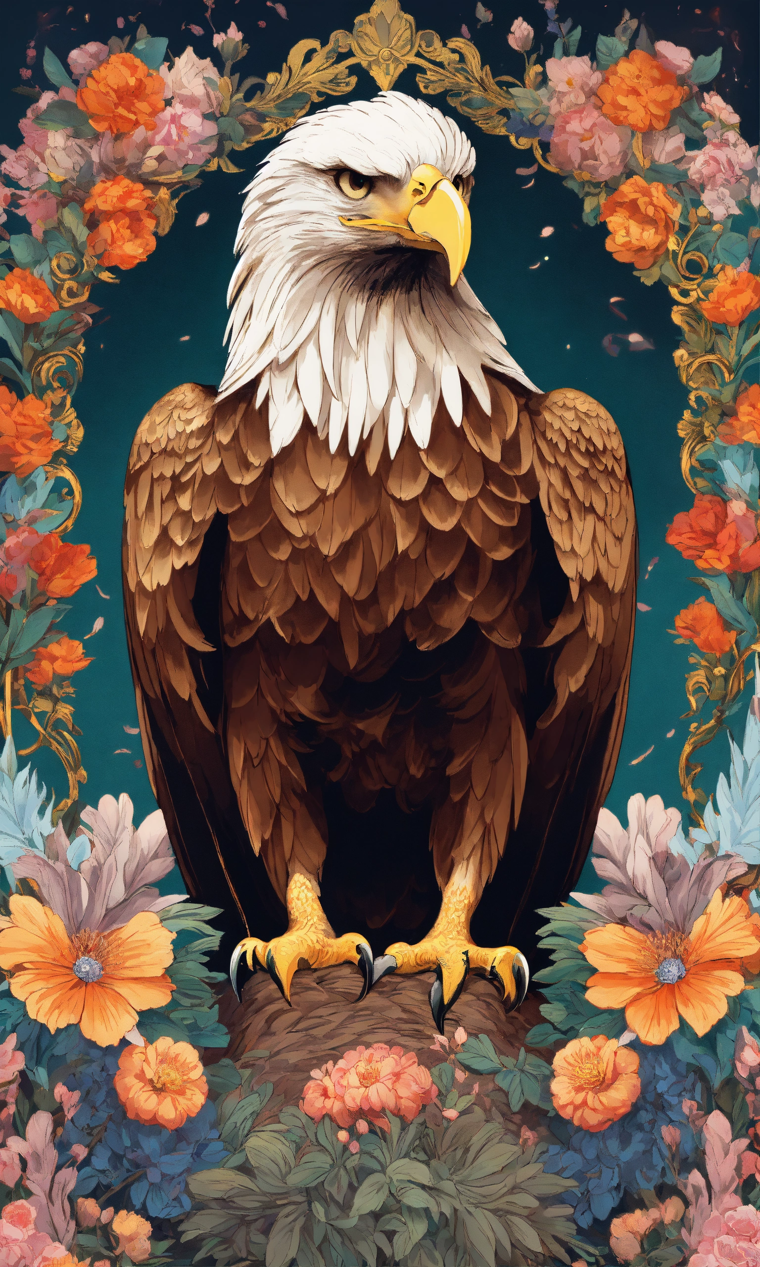 Lexica - Overwhelmingly beautiful eagle framed with vector flowers ...