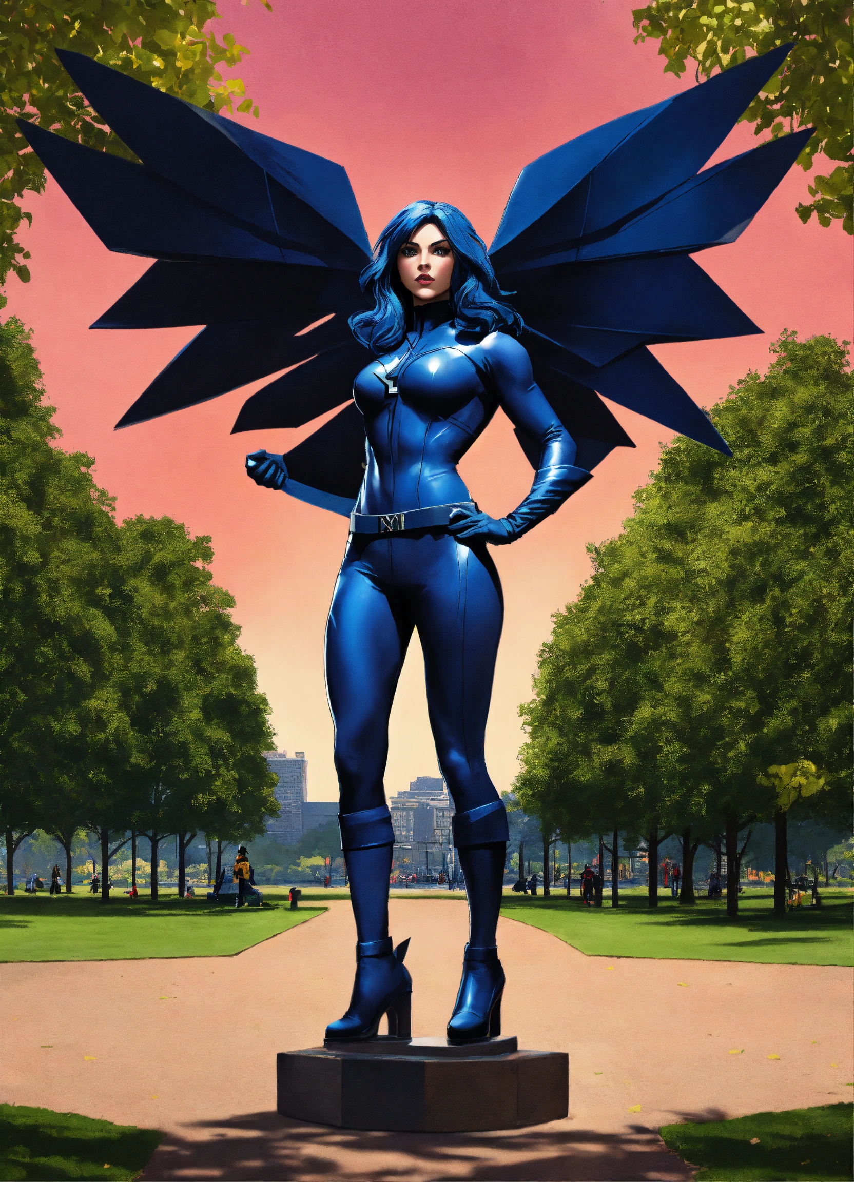 Lexica - Female X-Men Shadowcat as a statue in the middle of a park