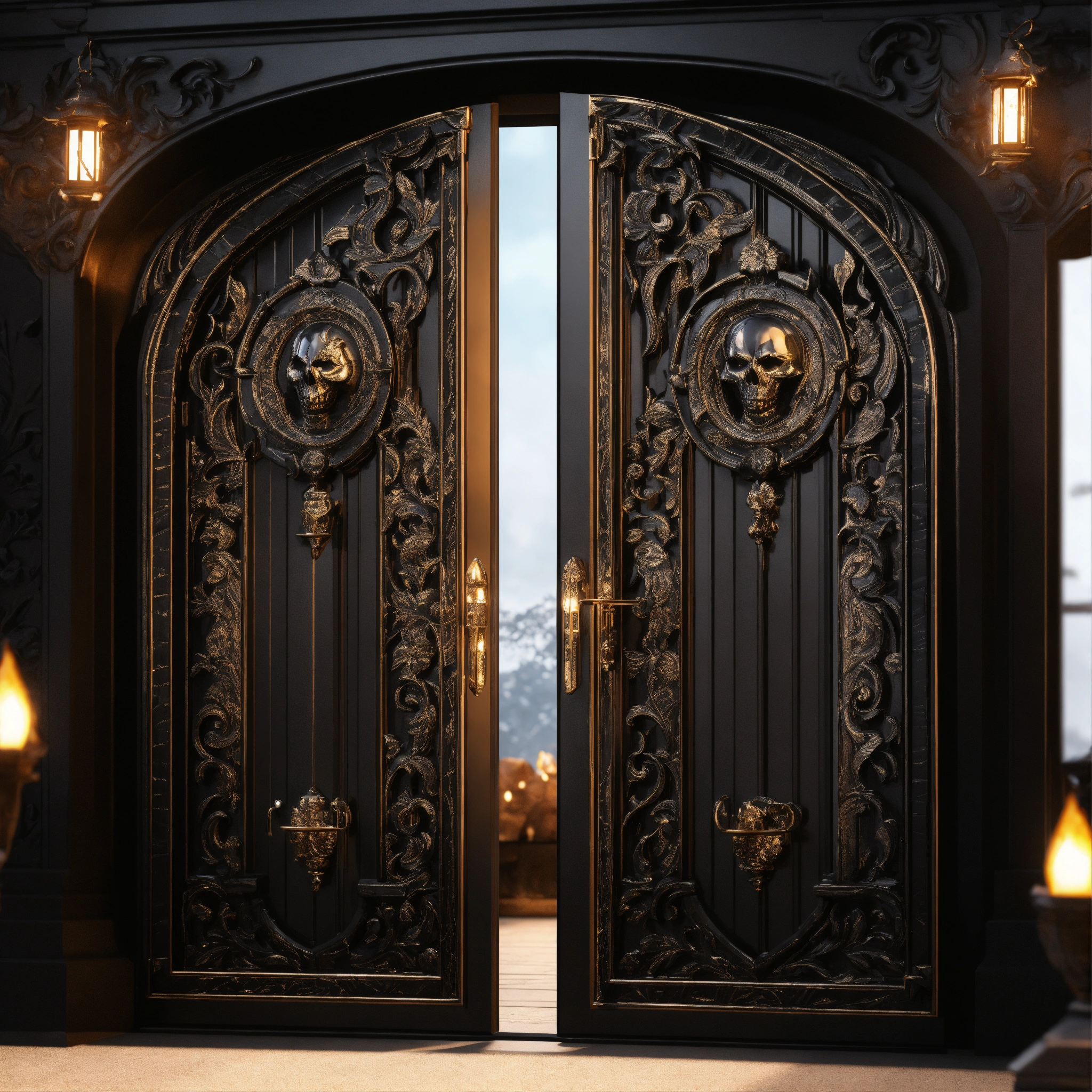 Lexica - 3D double castle doors black obsidian engraved with vampires ...