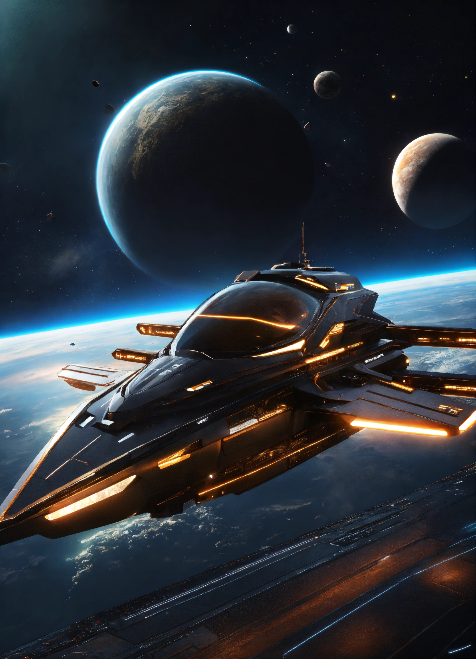Lexica - Luxurious sleek black space yacht shooting out in deep space ...
