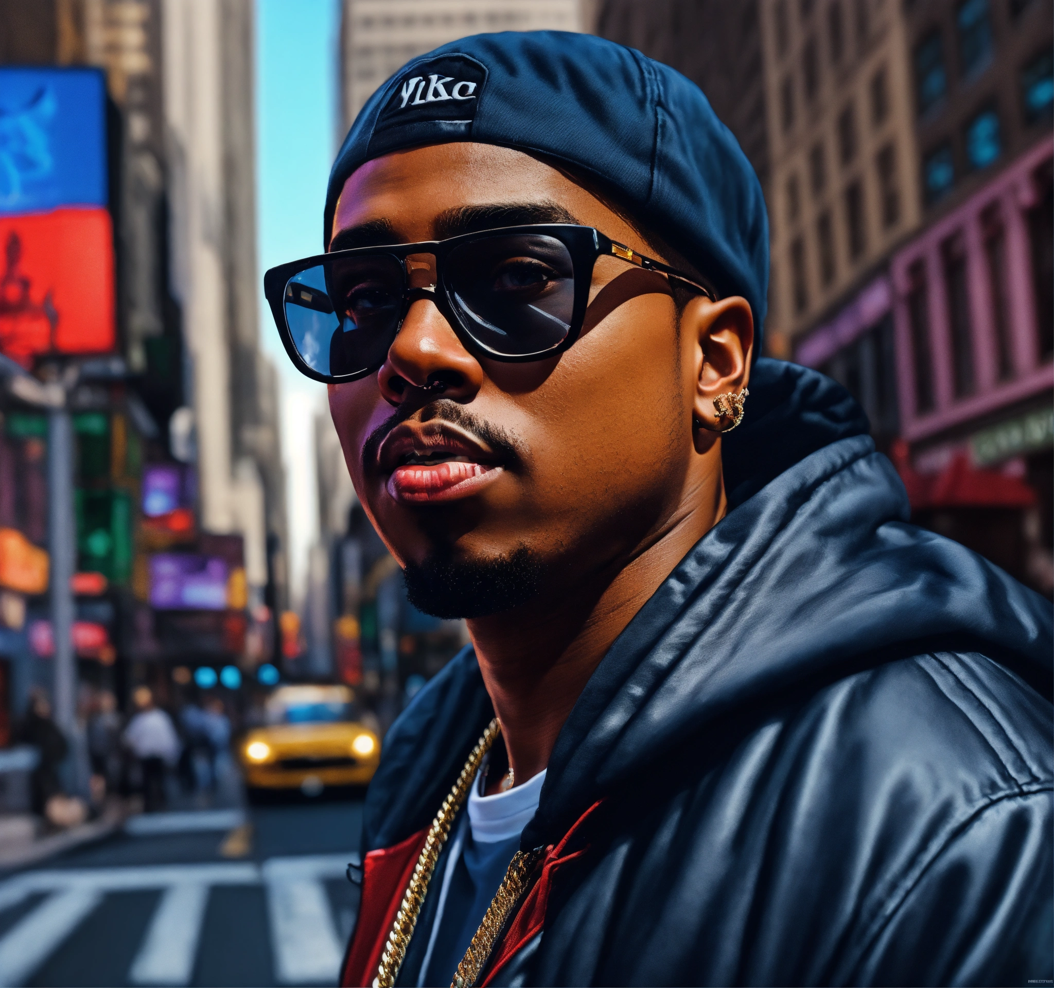 Lexica - Pop art, hyperrealist portrait of black rapper "Nas" rapping ...