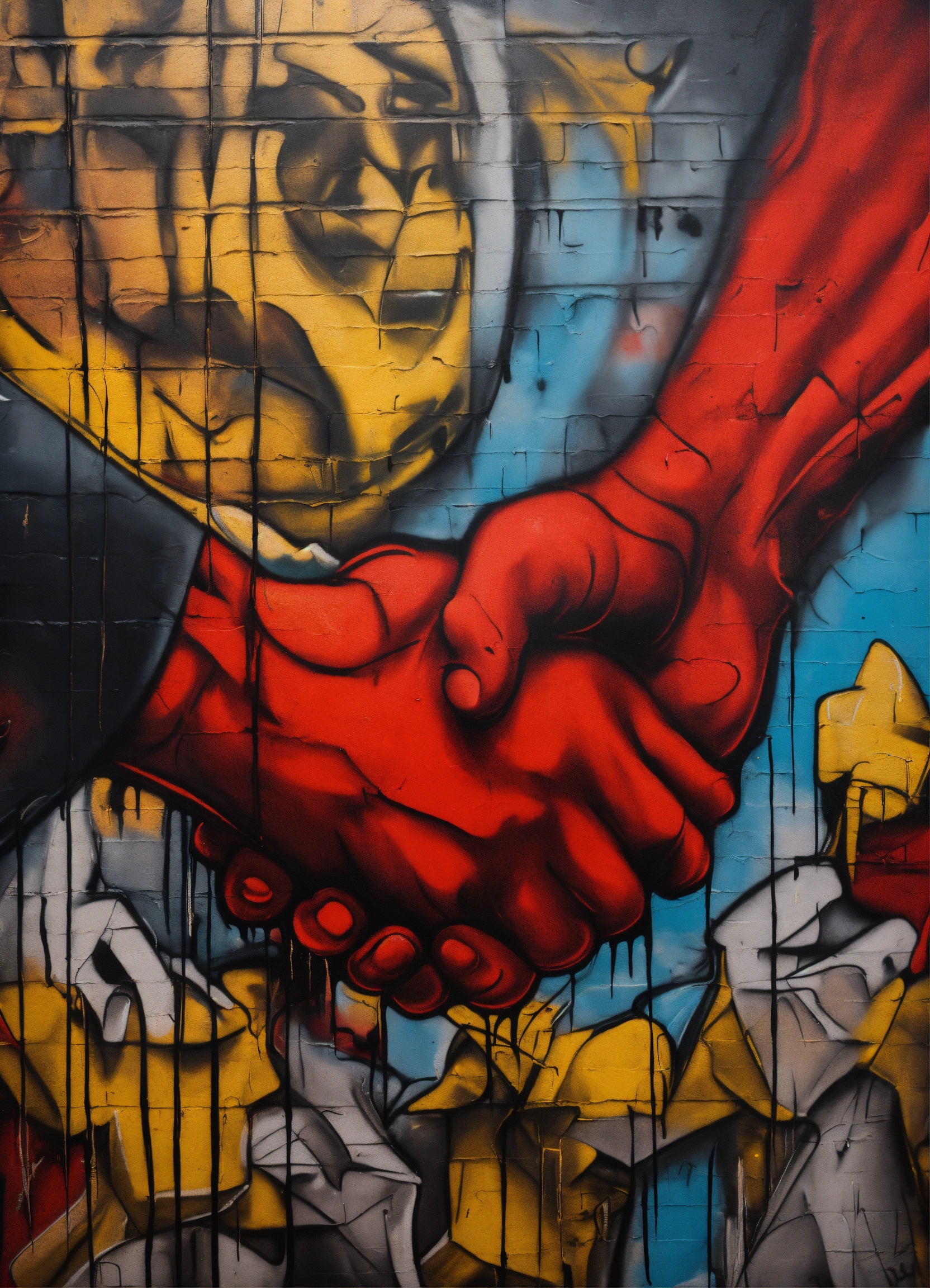 Lexica - Devil and human shaking hands graffiti style high detail close up on hands