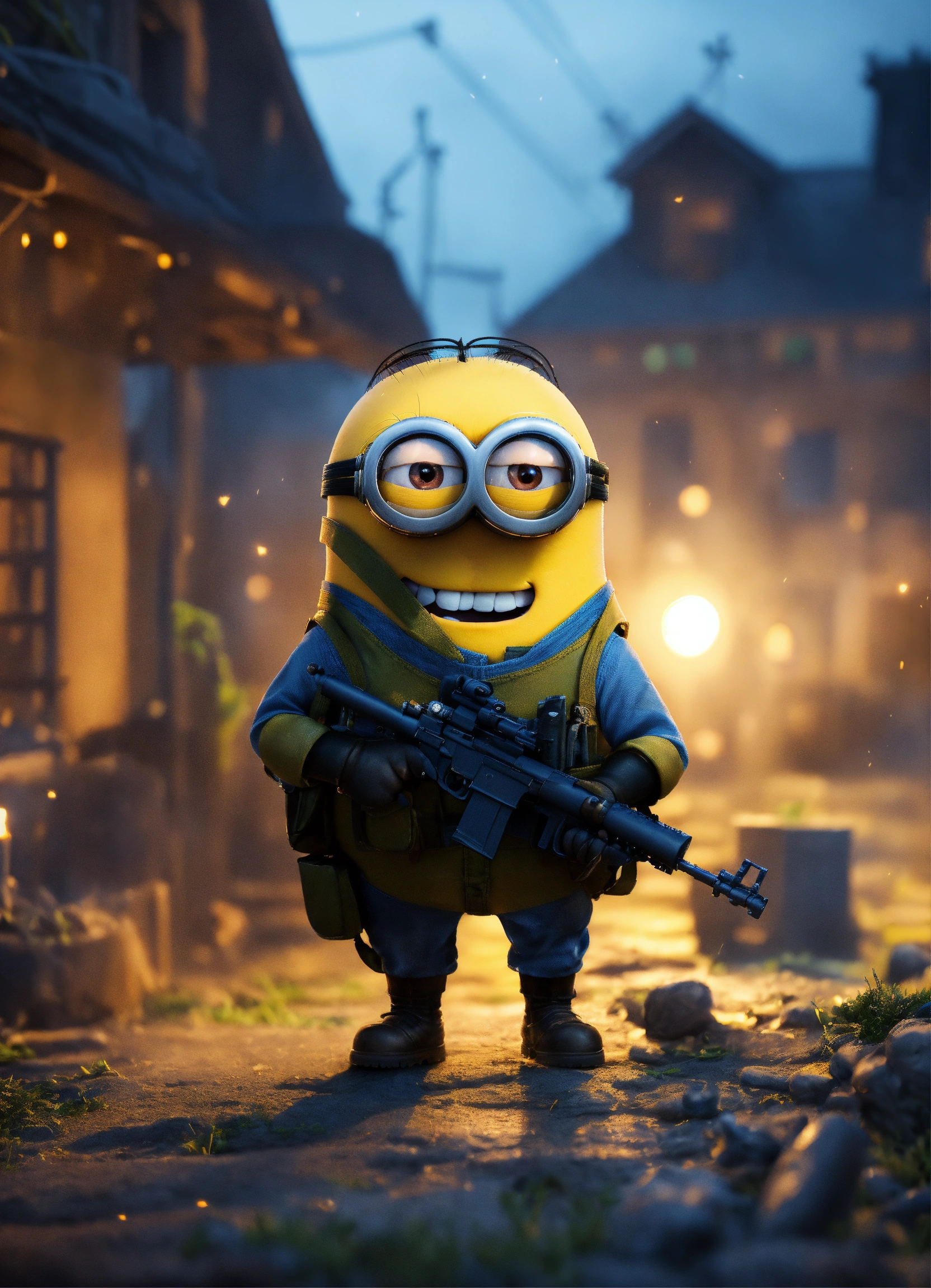 Lexica - A minion at the frontlines in the army at night with his ...