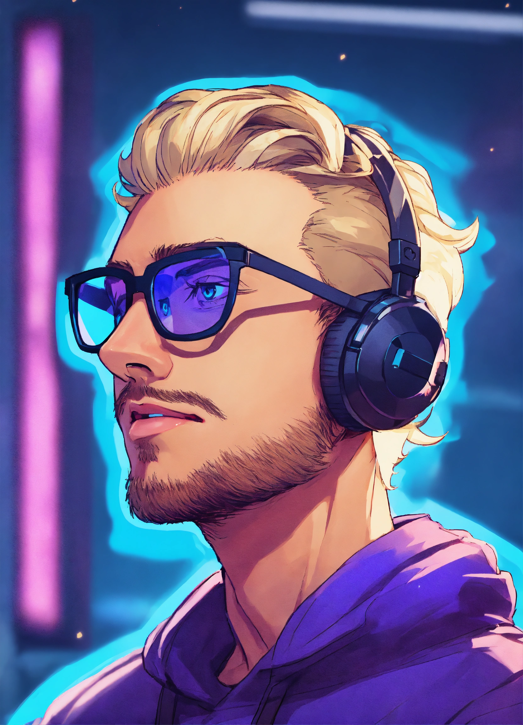 Lexica - A male gaming streamer, blonde hair, clean shaved, short wavy ...