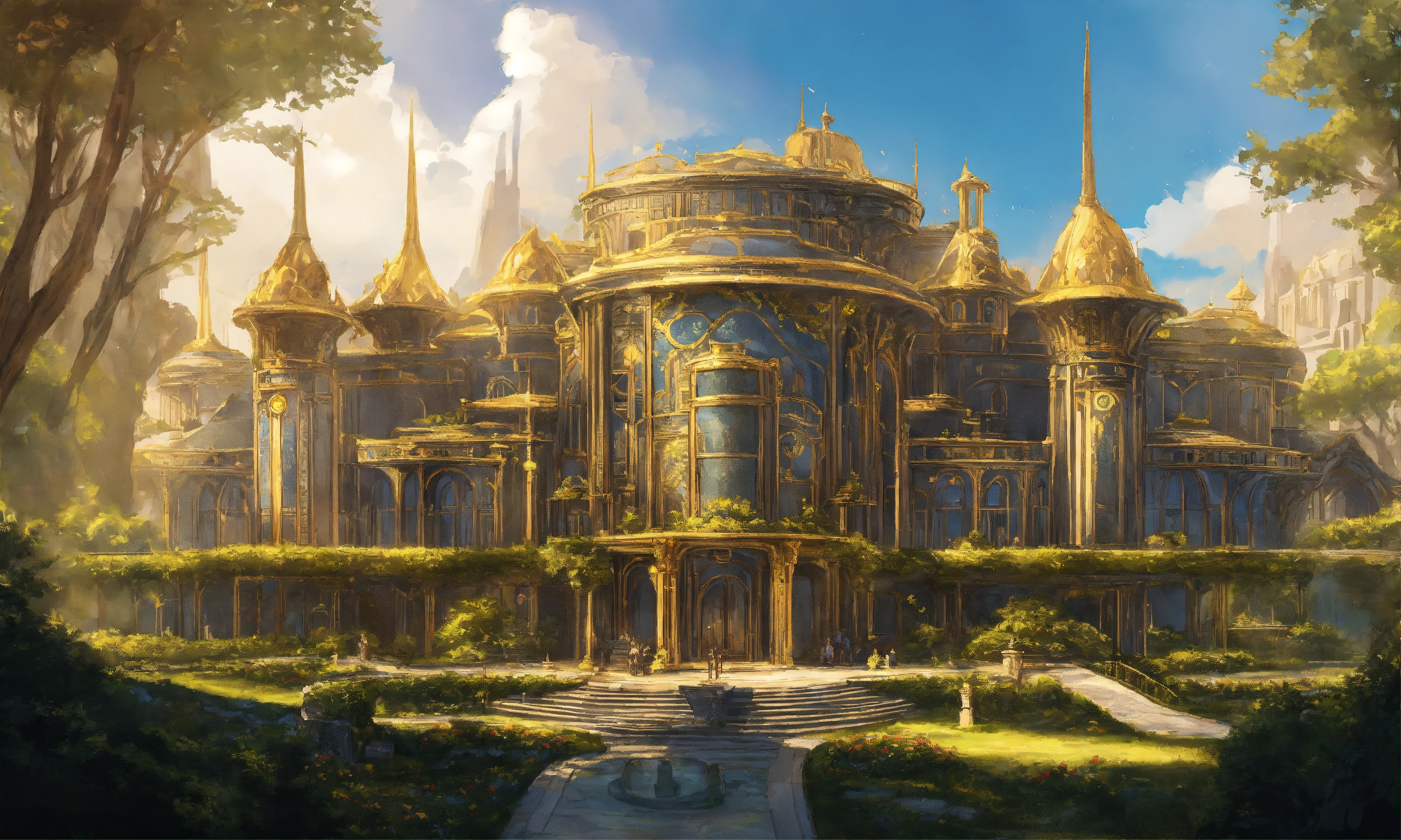 Lexica - Drawing of the full image of a massive black and gold elegant ...