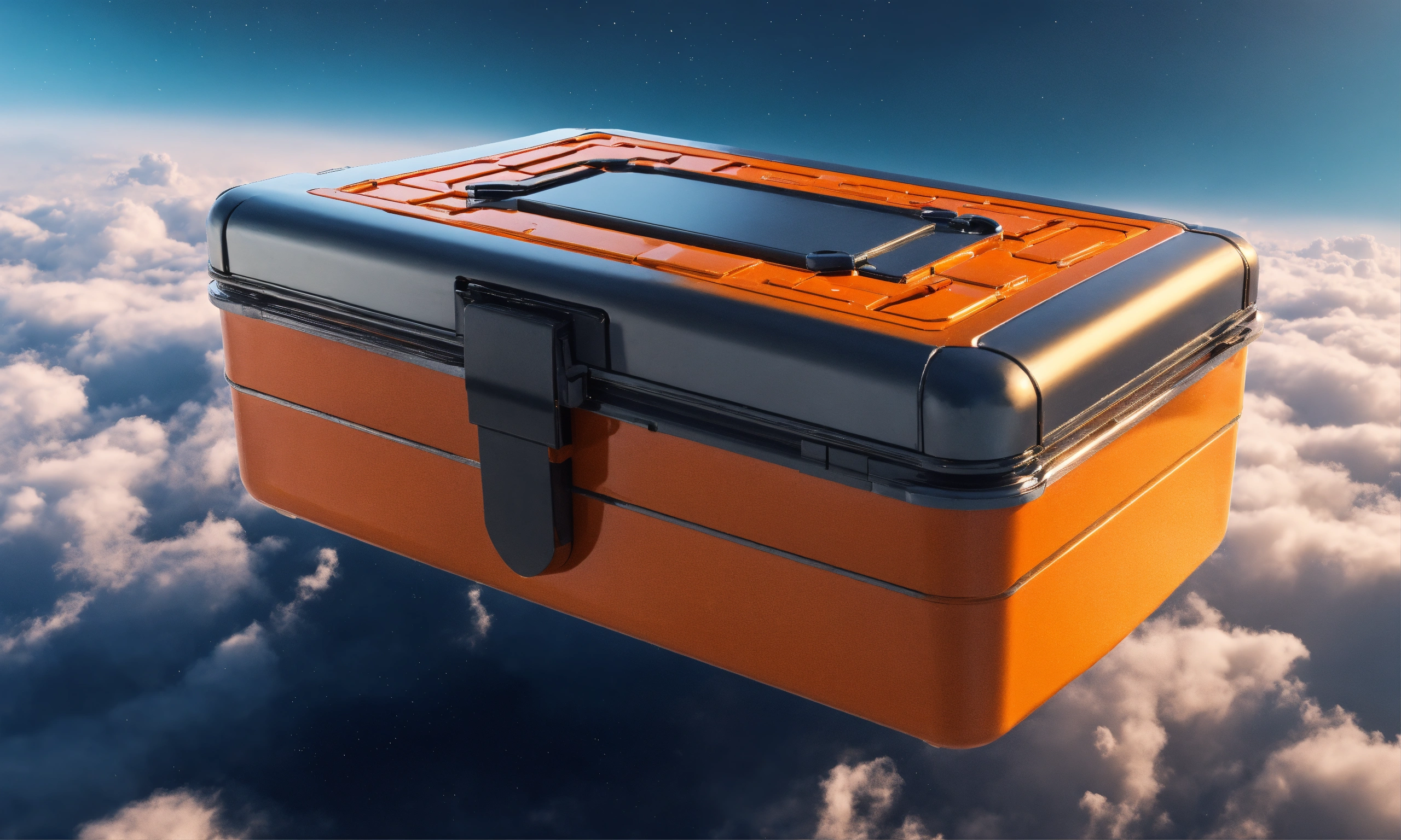 Lexica - Magic tool box, modern, futuristic, orange color, flying over ...