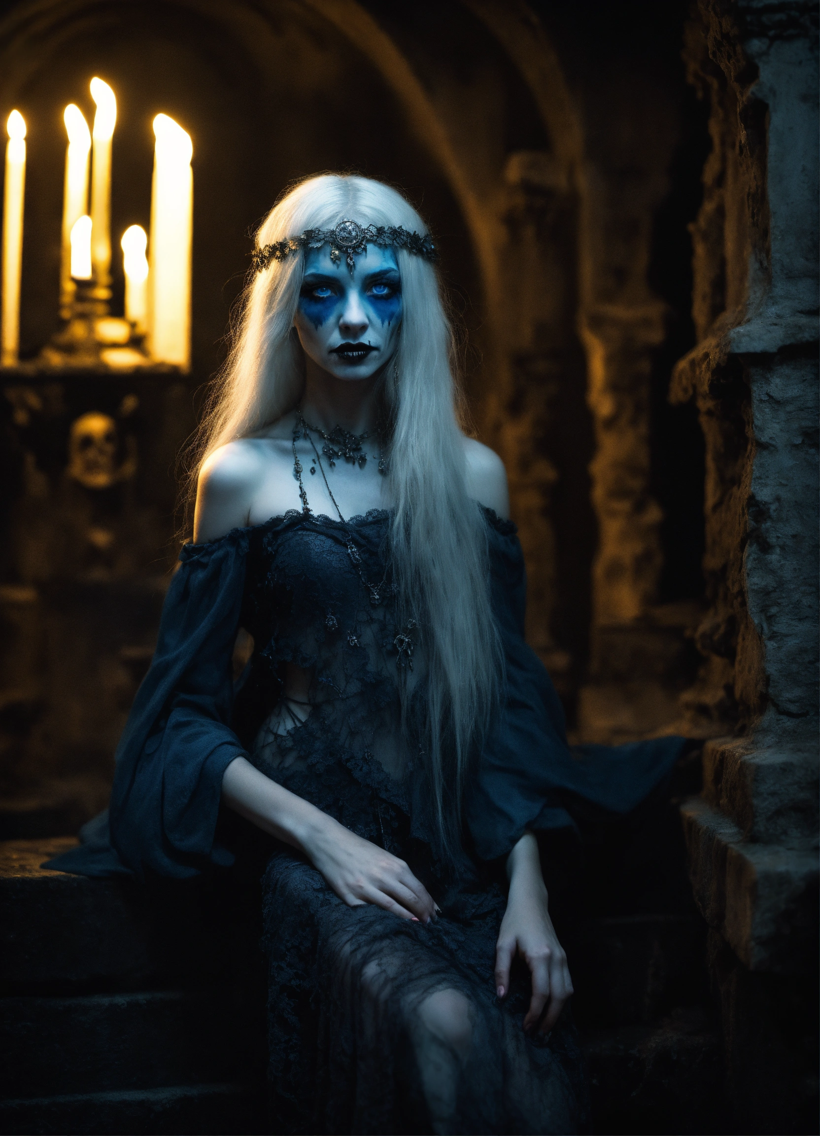Lexica - Body portrait, ten year old childish female goth necromancer ...