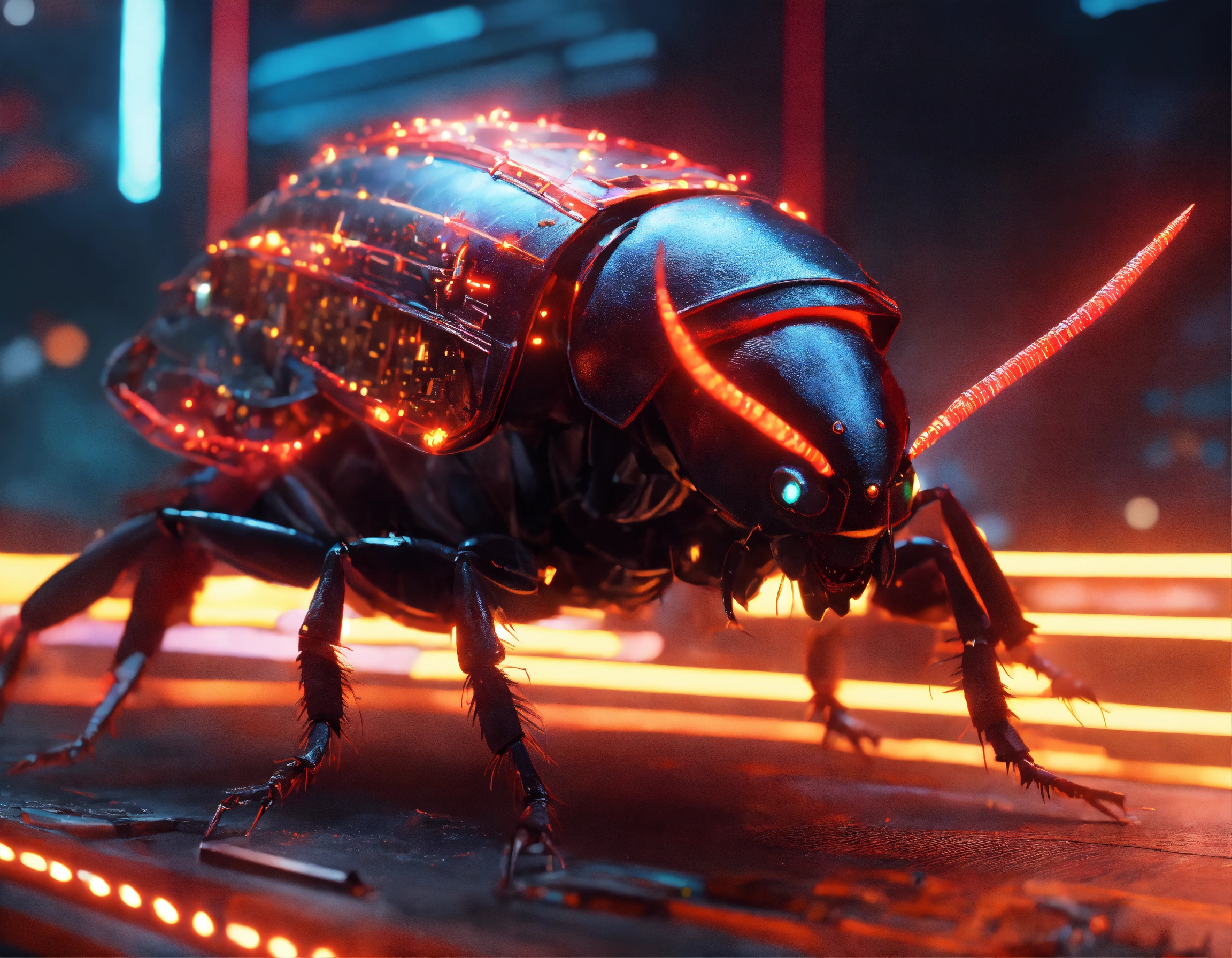 Lexica - Zoom out shot of fierce black cockroach humanoid with red ...