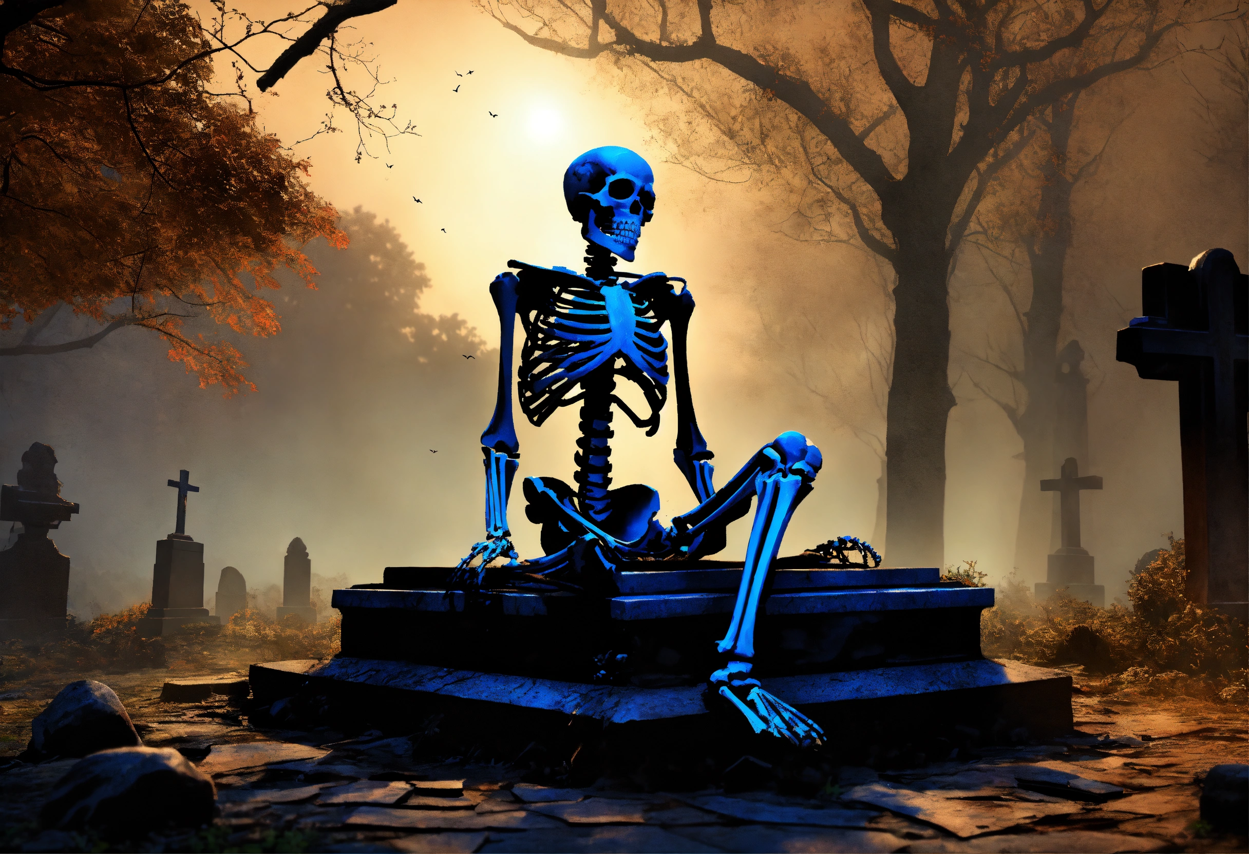 Lexica - Create a digital art piece featuring a skeleton sitting on a ...