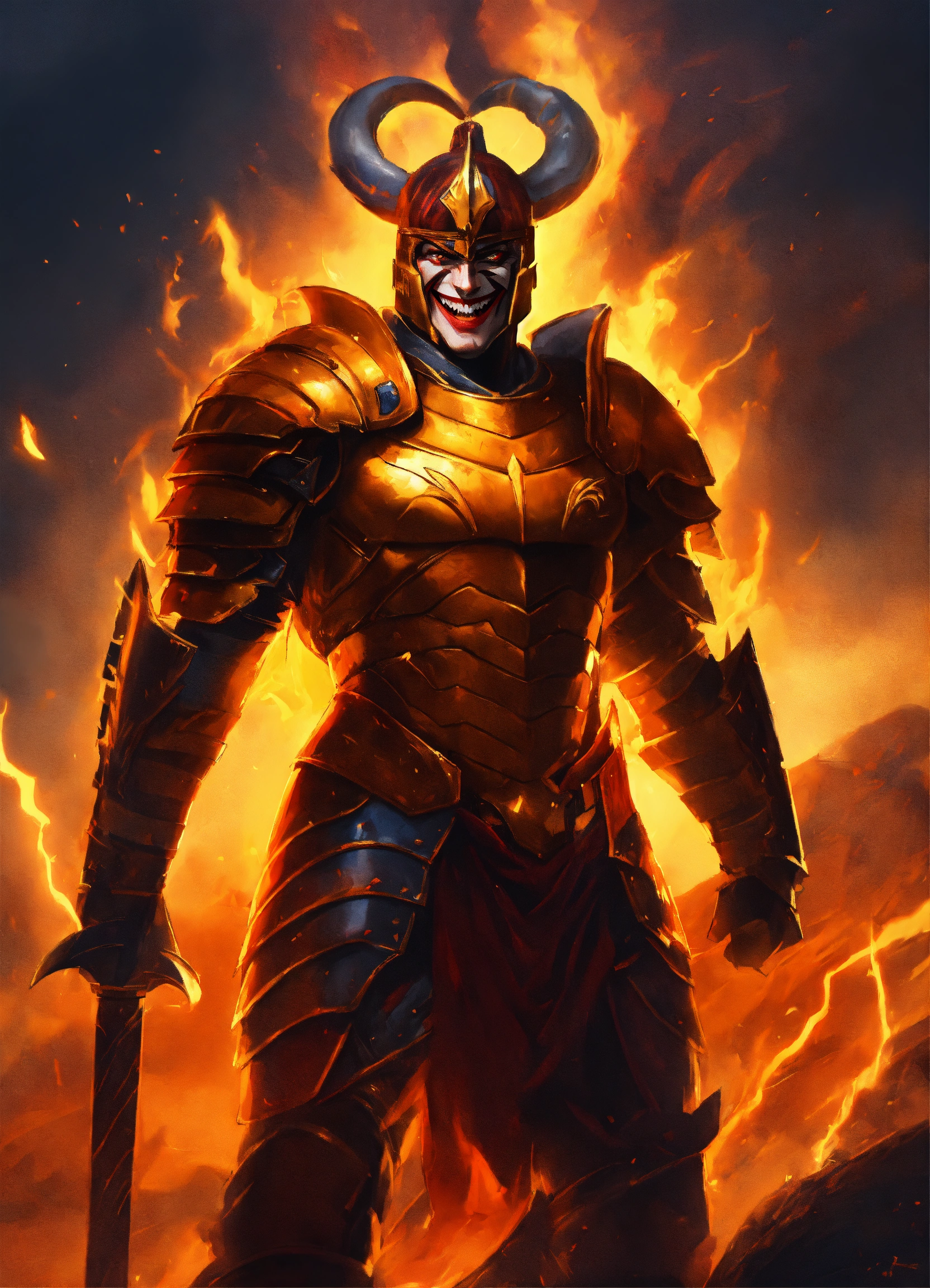 Lexica - Ares, greek god, full armour, orange and yellow thunder ...