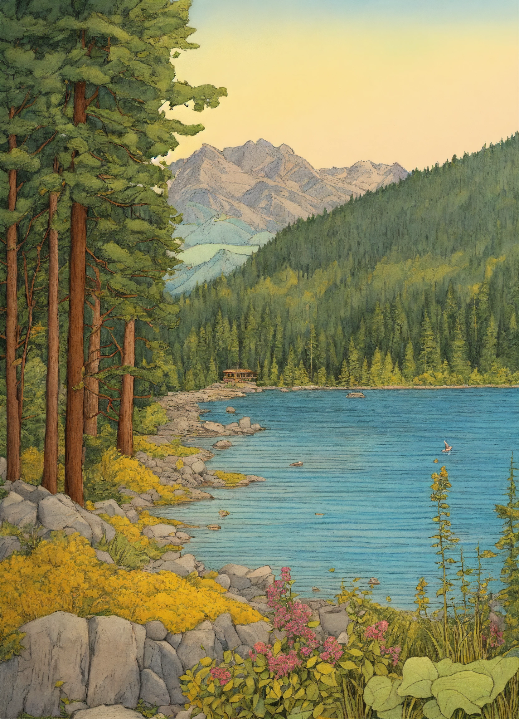 Lexica - Drawing British Columbia in summer. Line drawing, clean clear ...