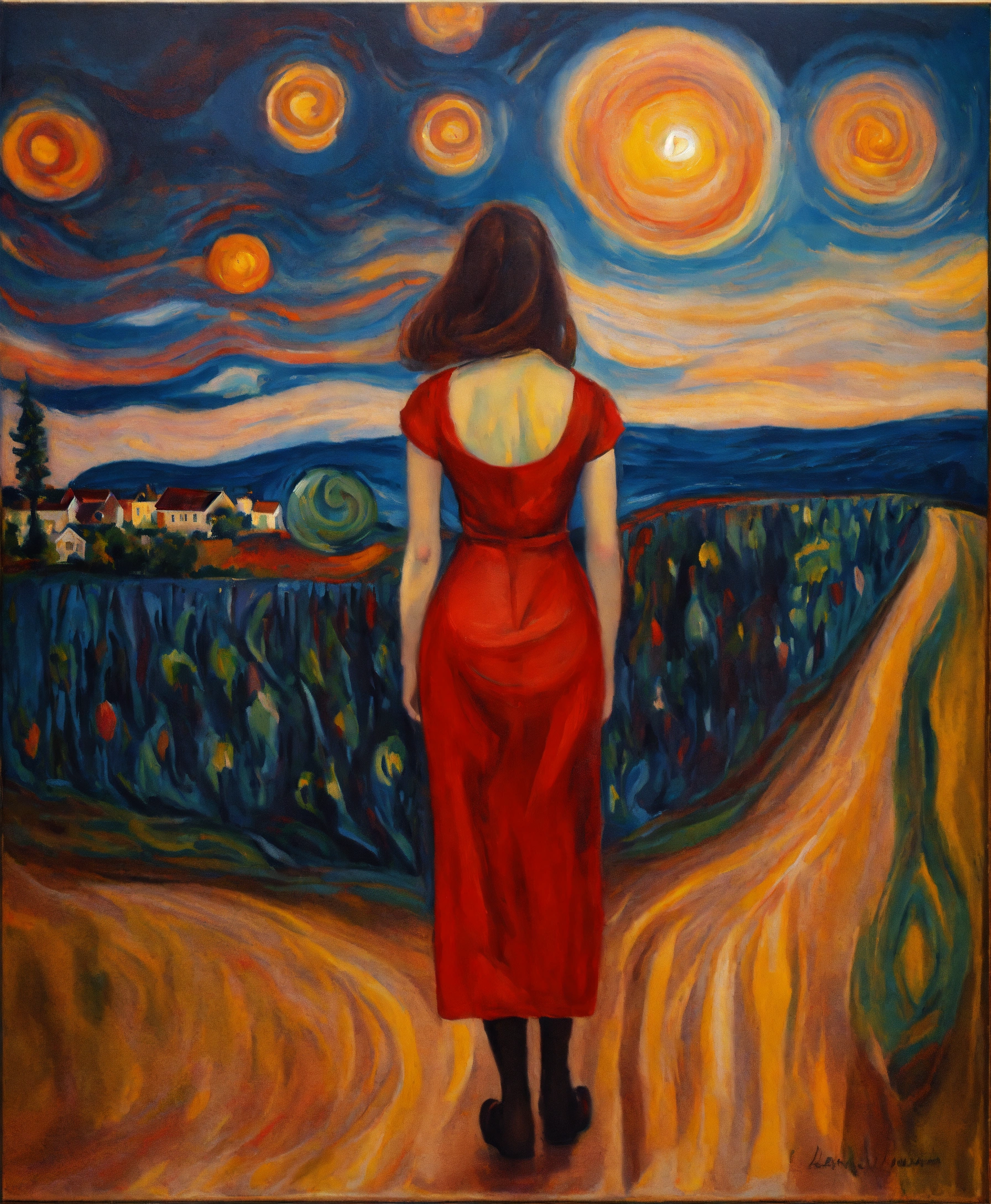 Lexica - Oil painting in the style of Edvard Munch on the theme of fear