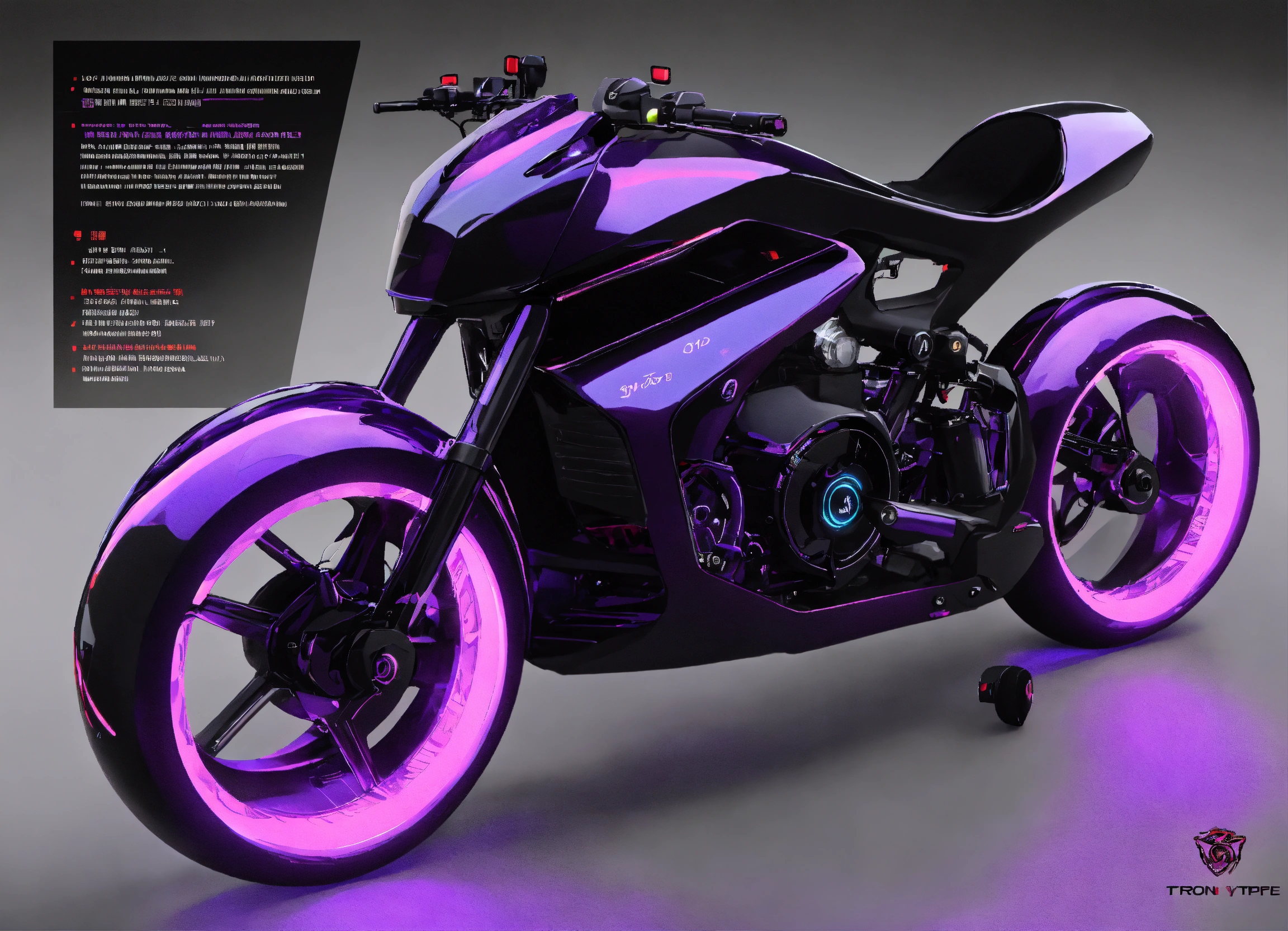 Lexica - Designing motorcycles, black color, design sheet, tron type ...