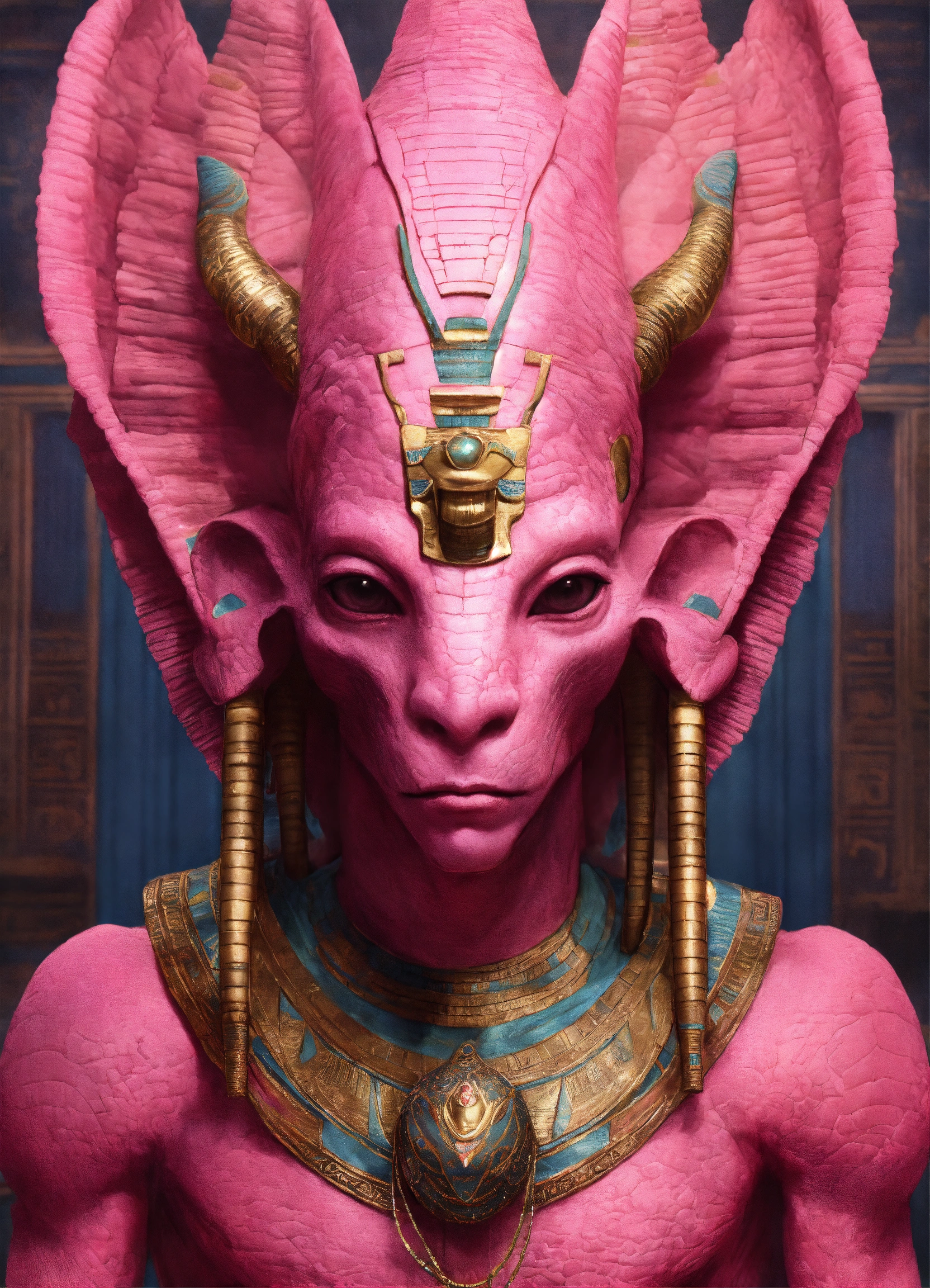 Lexica - Portrait a pink alien monster dressed like a ancient egypt god ...