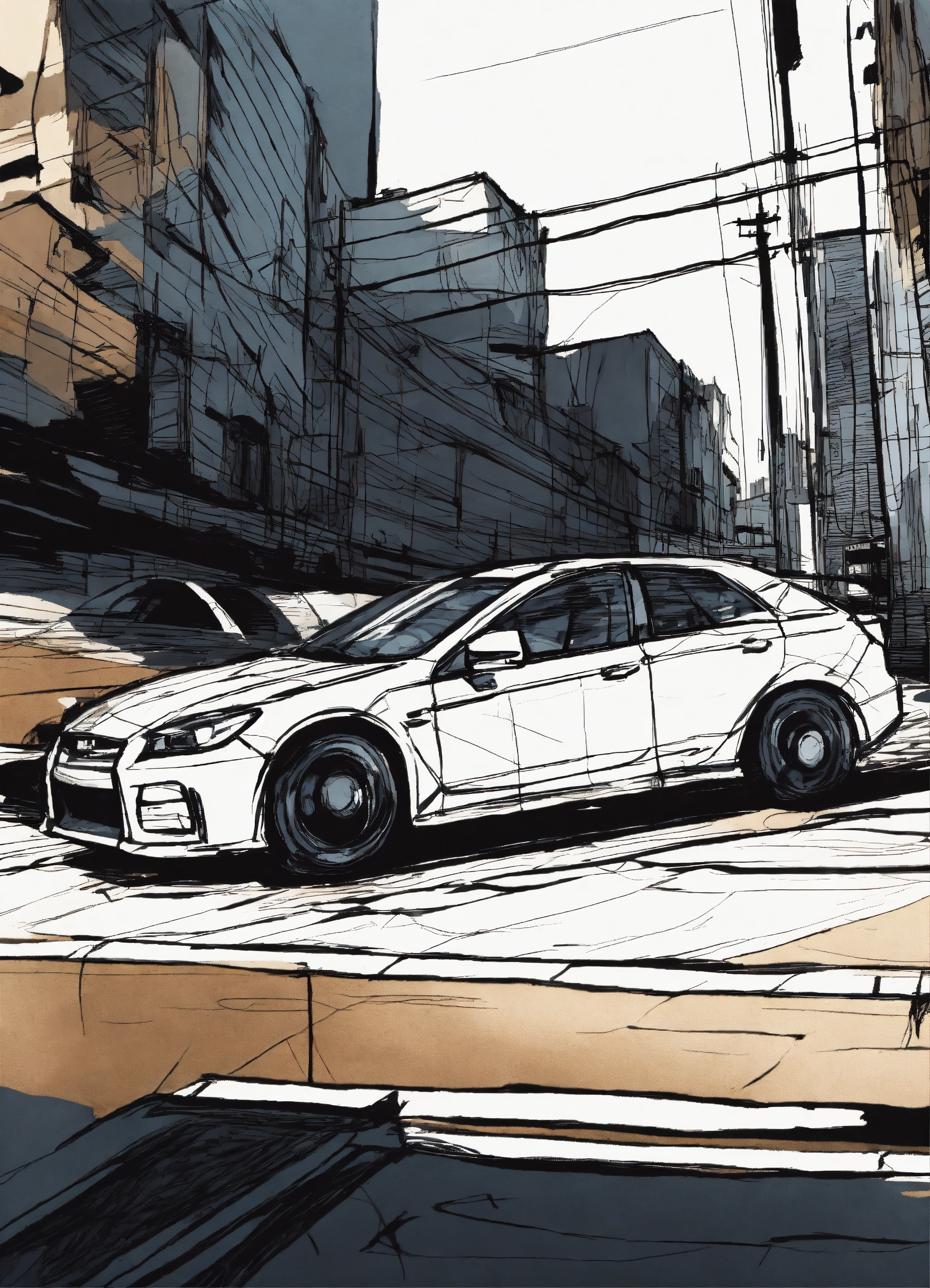 Lexica - Scratchy pen strokes, blind contour, fisheye perspective ...