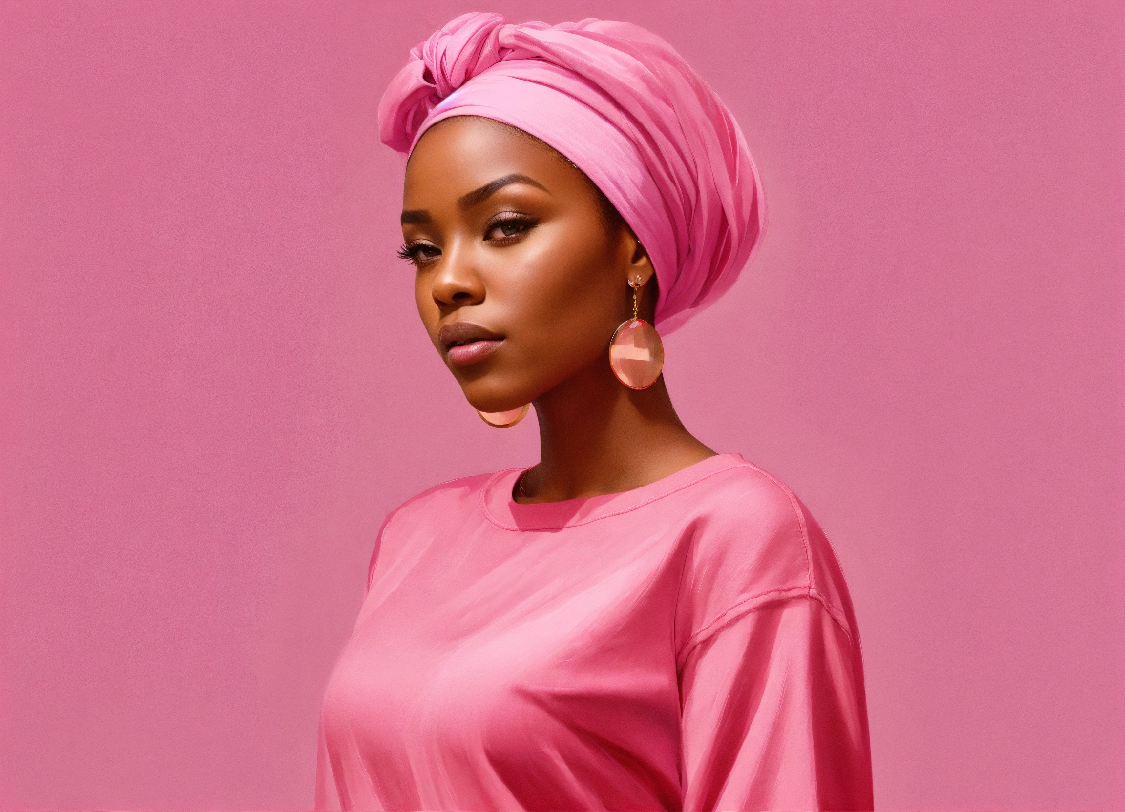 Lexica - One black woman, dressed in the color pink. with a pink head ...