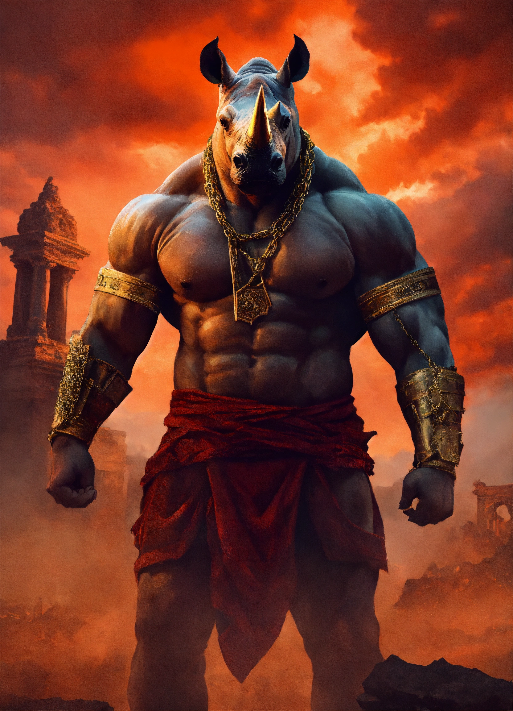Lexica - Rhino-man hybrid bound muscular strong handsome bearded huge ...