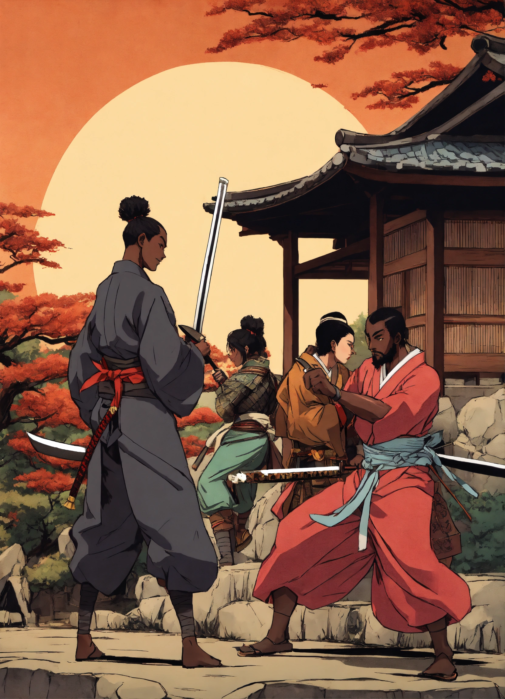 Lexica - 70s anime style black characters in a feudal japanese setting ...