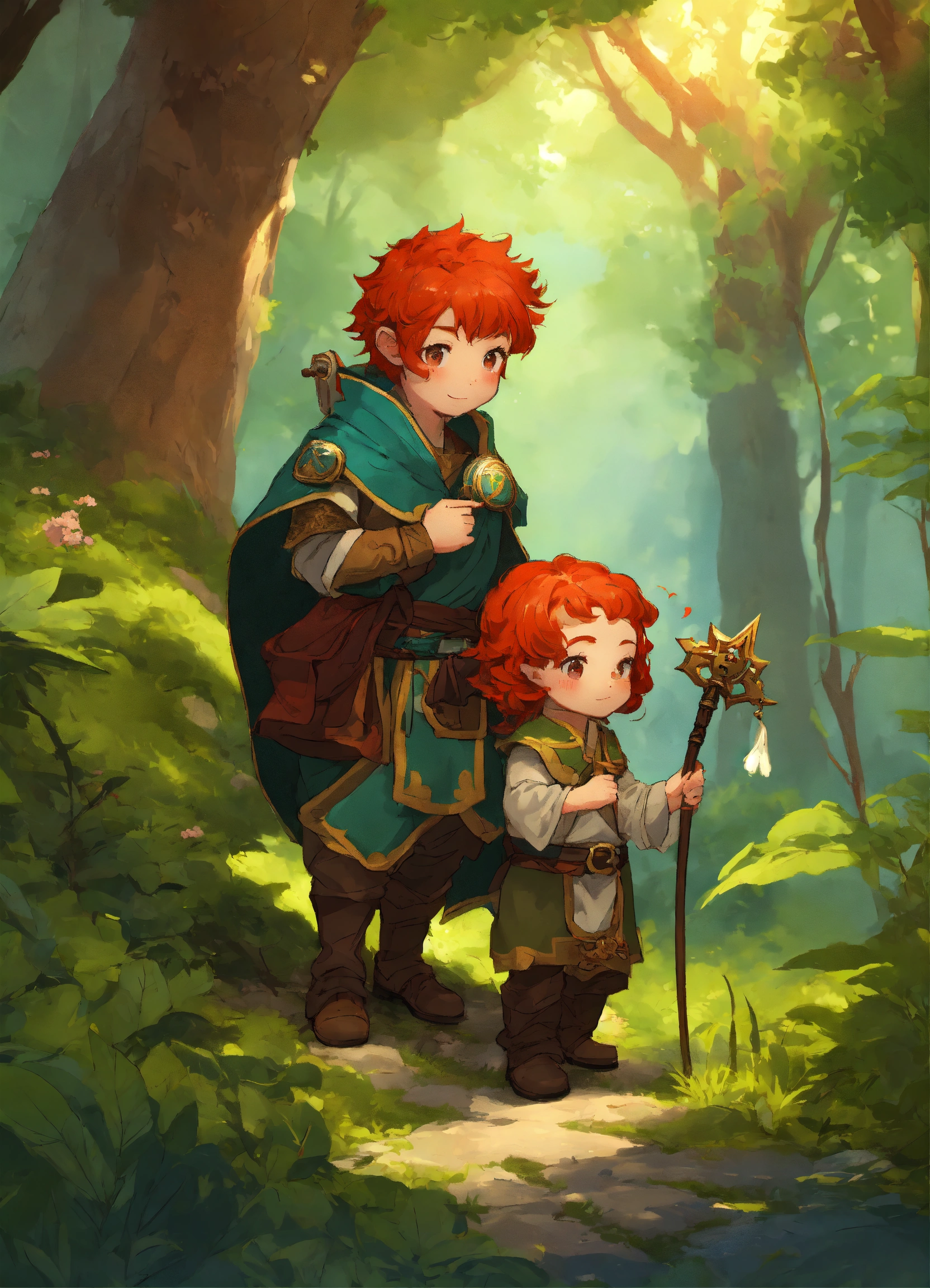Lexica - Red headed halfling monk and cleric in a forest