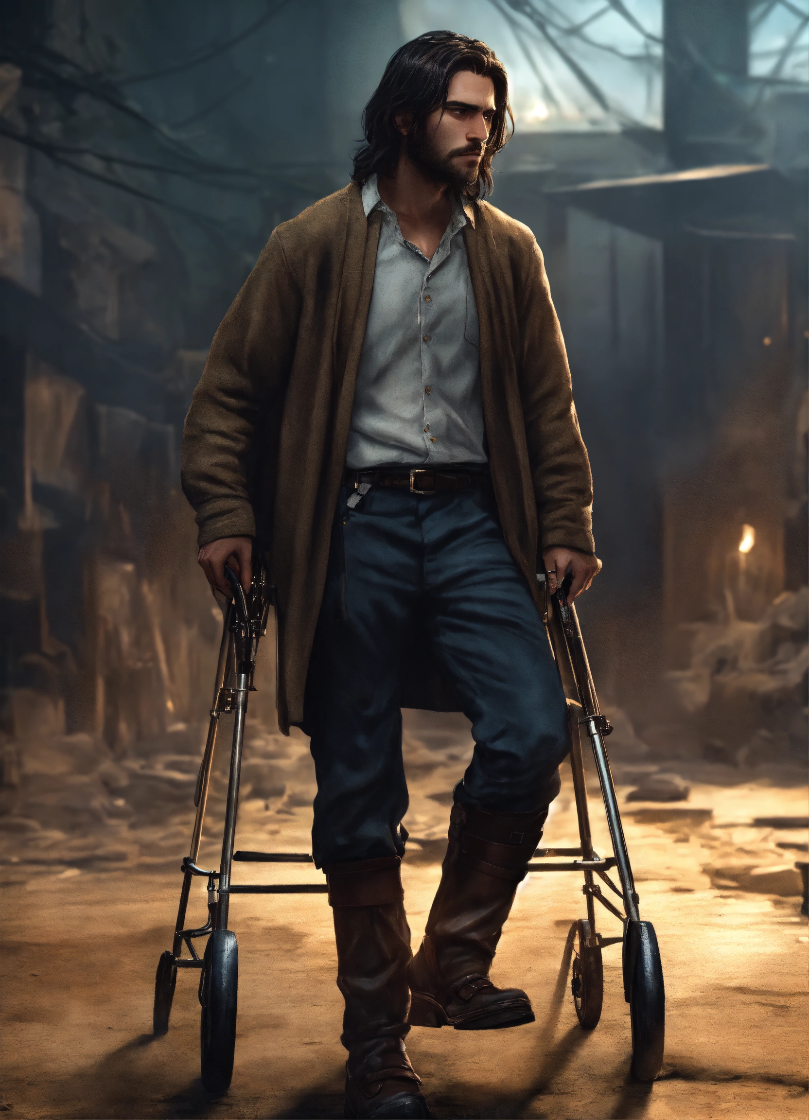 Lexica - A handsome, serious, sad man with long, straight, dark hair ...