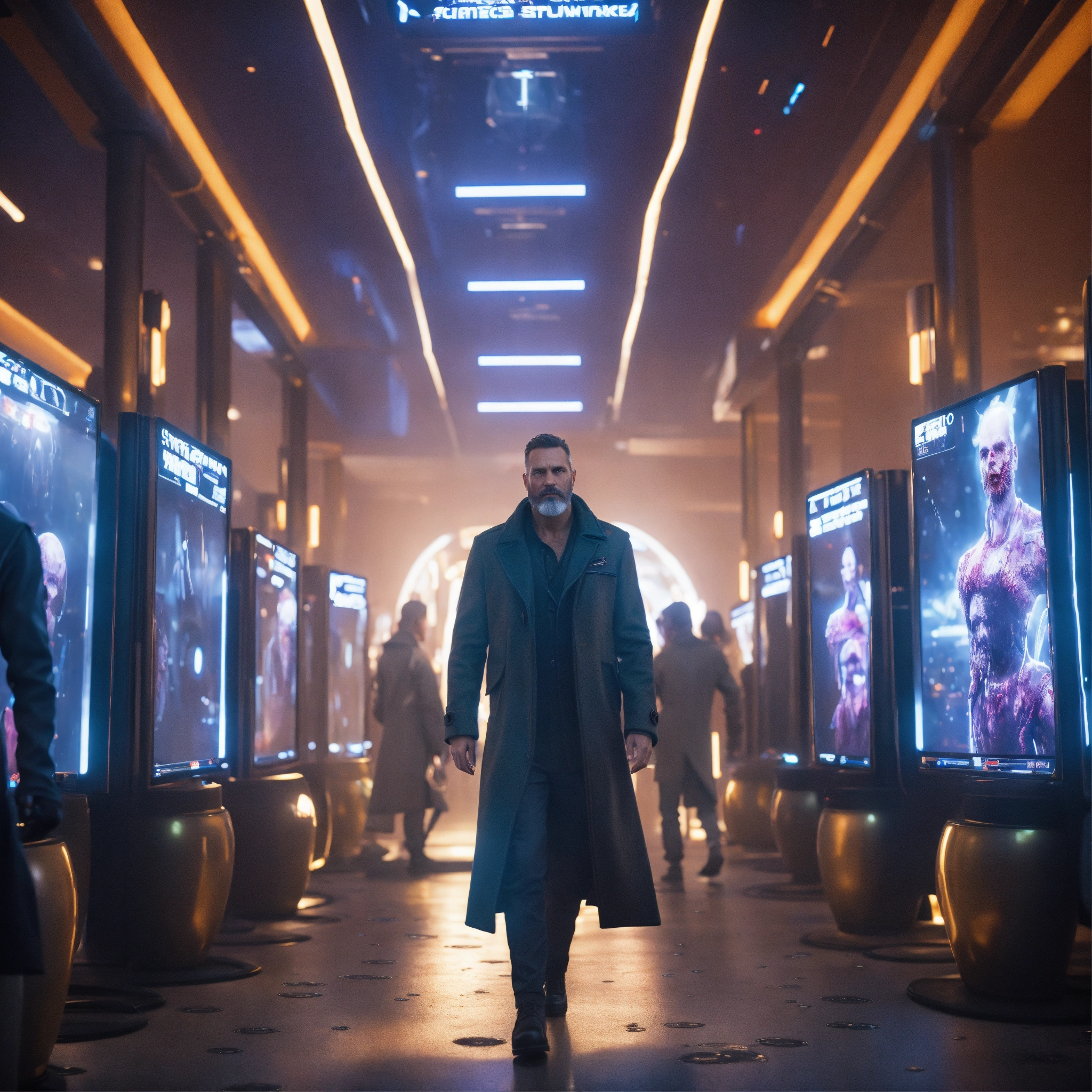 Lexica - 45 year old masculine man with trim beard in futuristic long ...