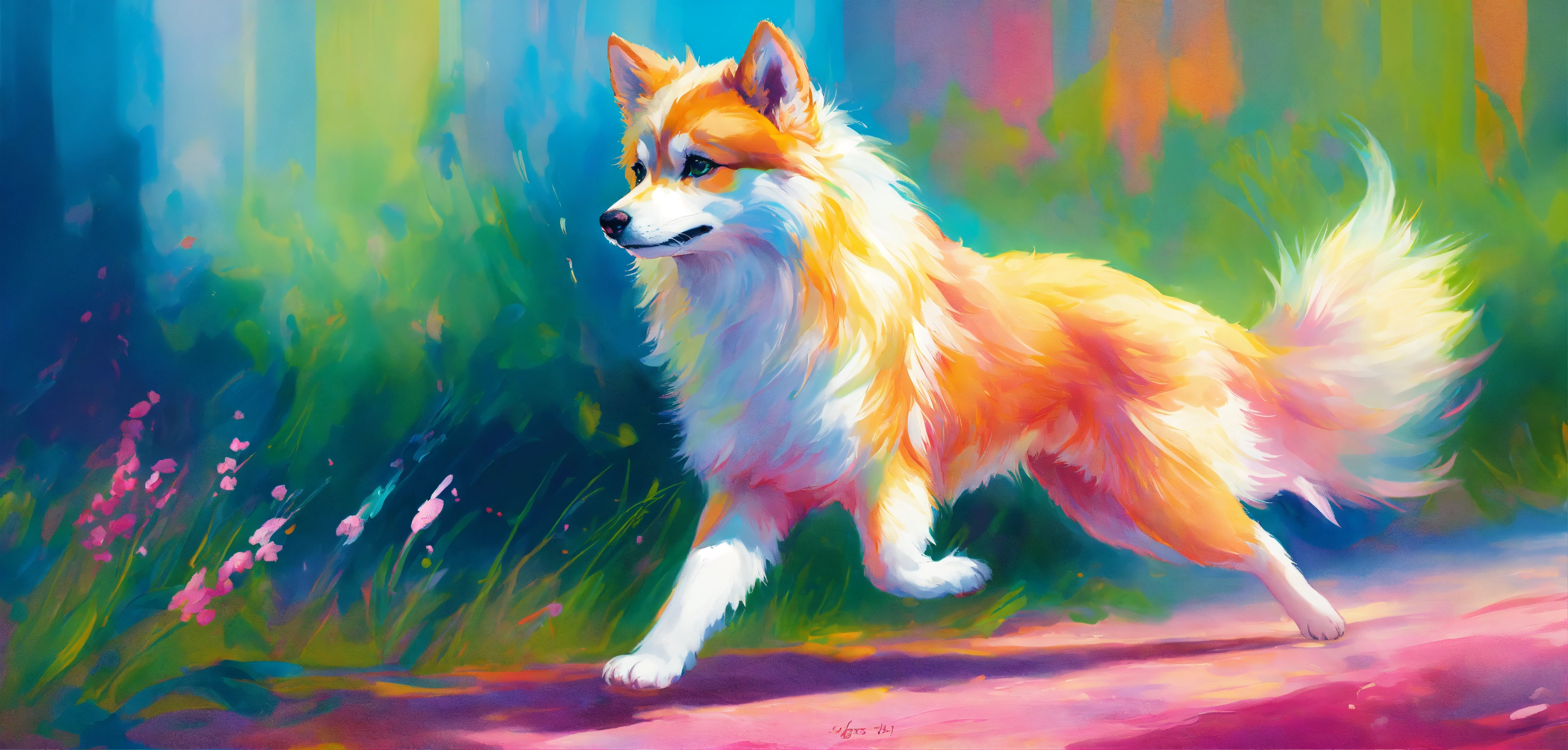 Lexica - In this vibrant painting, a graceful Pomsky is captured in ...