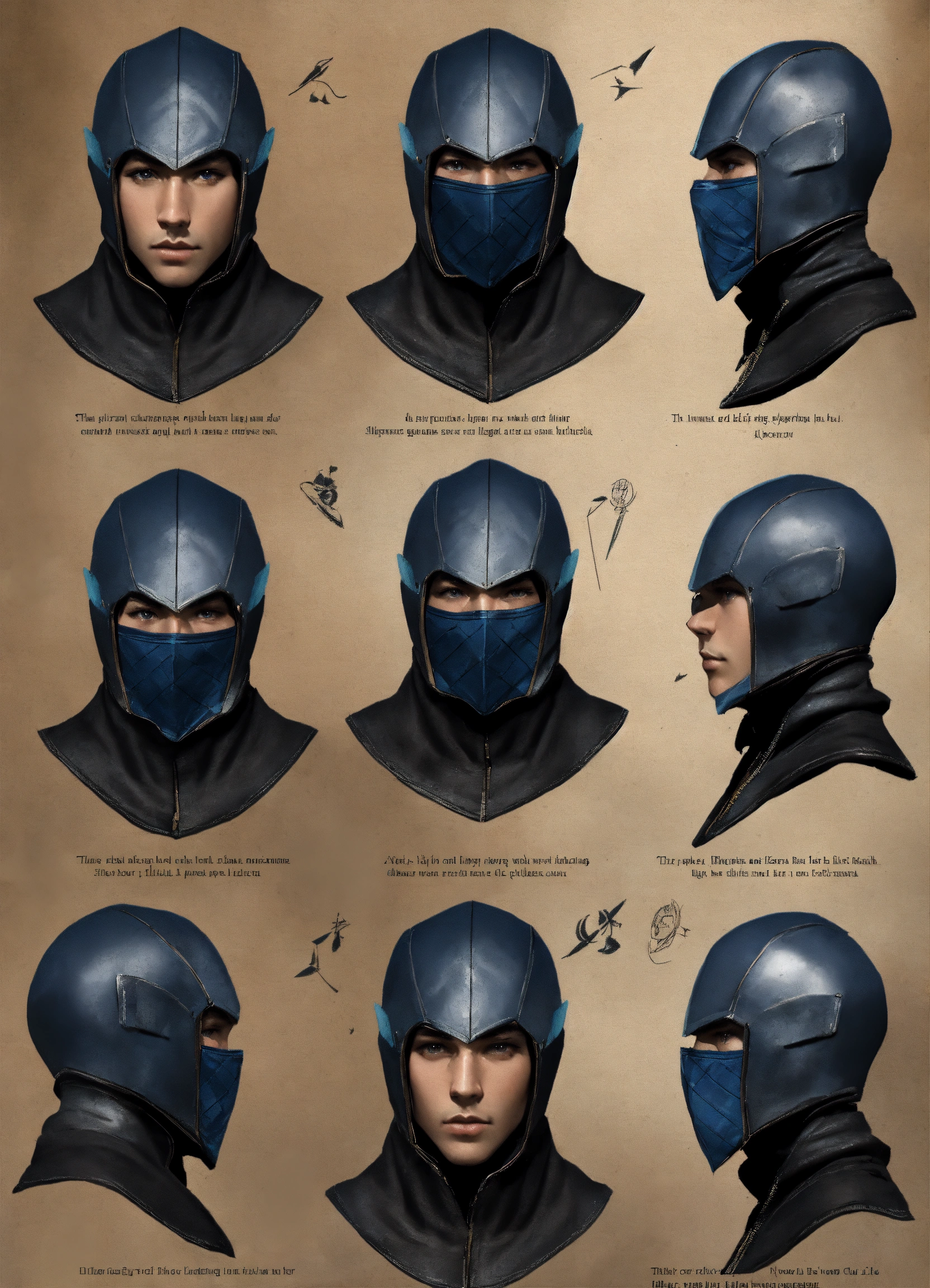 Lexica - Thief tattoo mask, character sheet, character design, chart ...