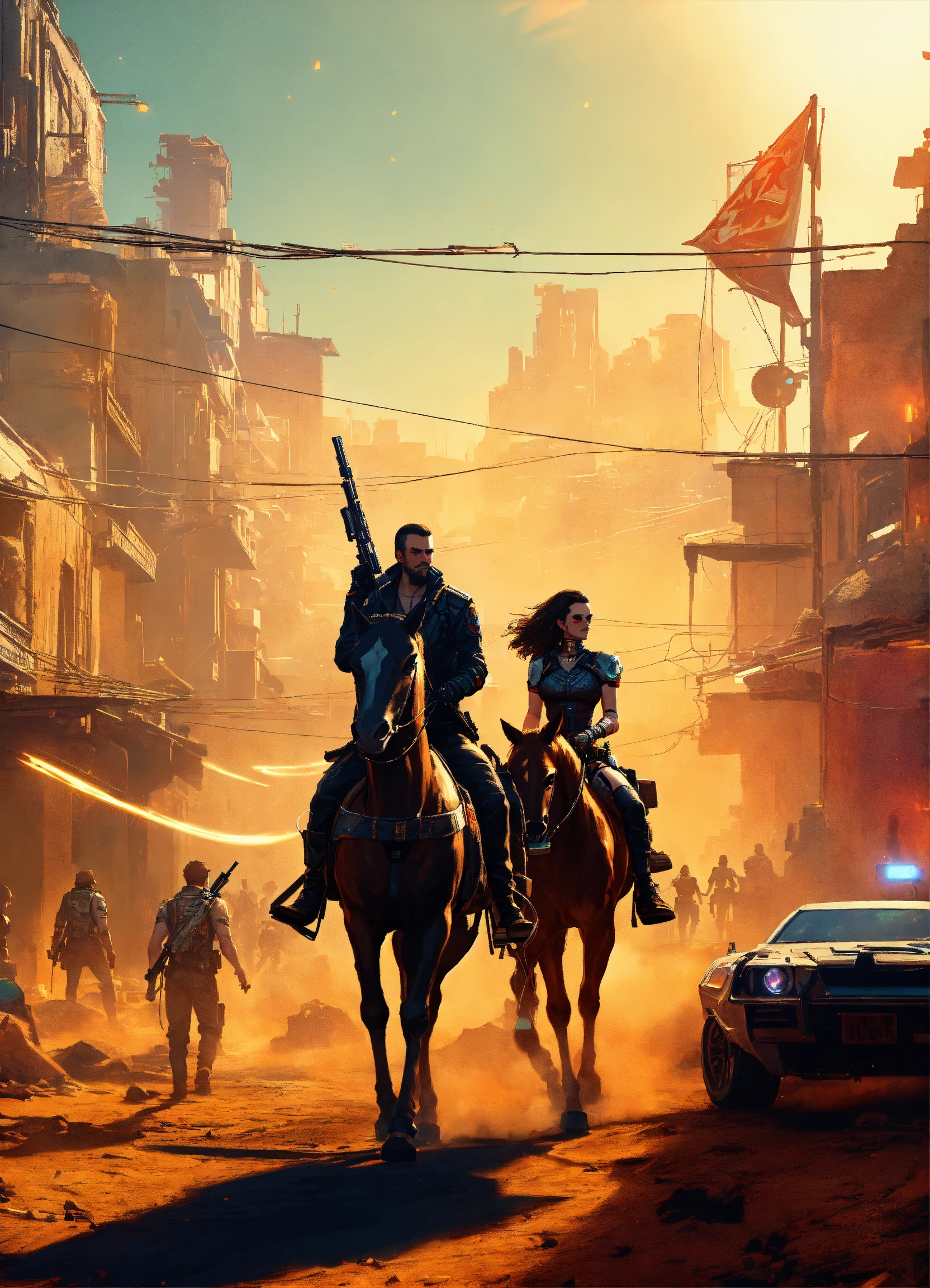 Lexica - Two outlaws, a man and woman, ride on horseback through the ...