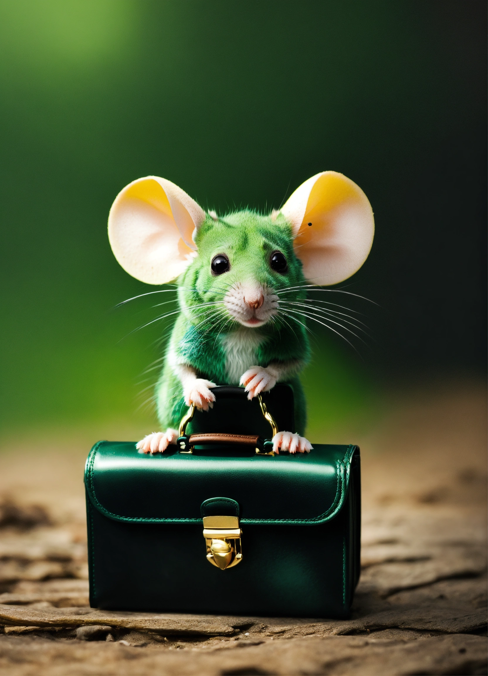 Lexica - A cute green mouse with a black briefcase