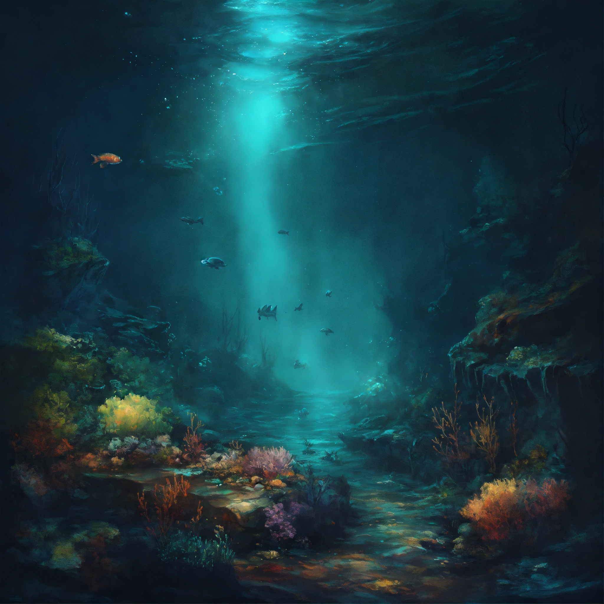 Lexica - Concept art the dark deep sea abyssal ocean floor, dark ...