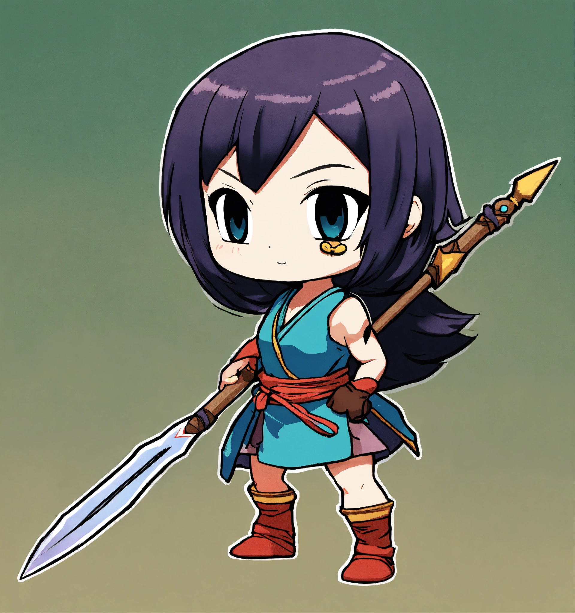 Lexica - 90s anime chibi kawaii primitive female dark hair holding a ...