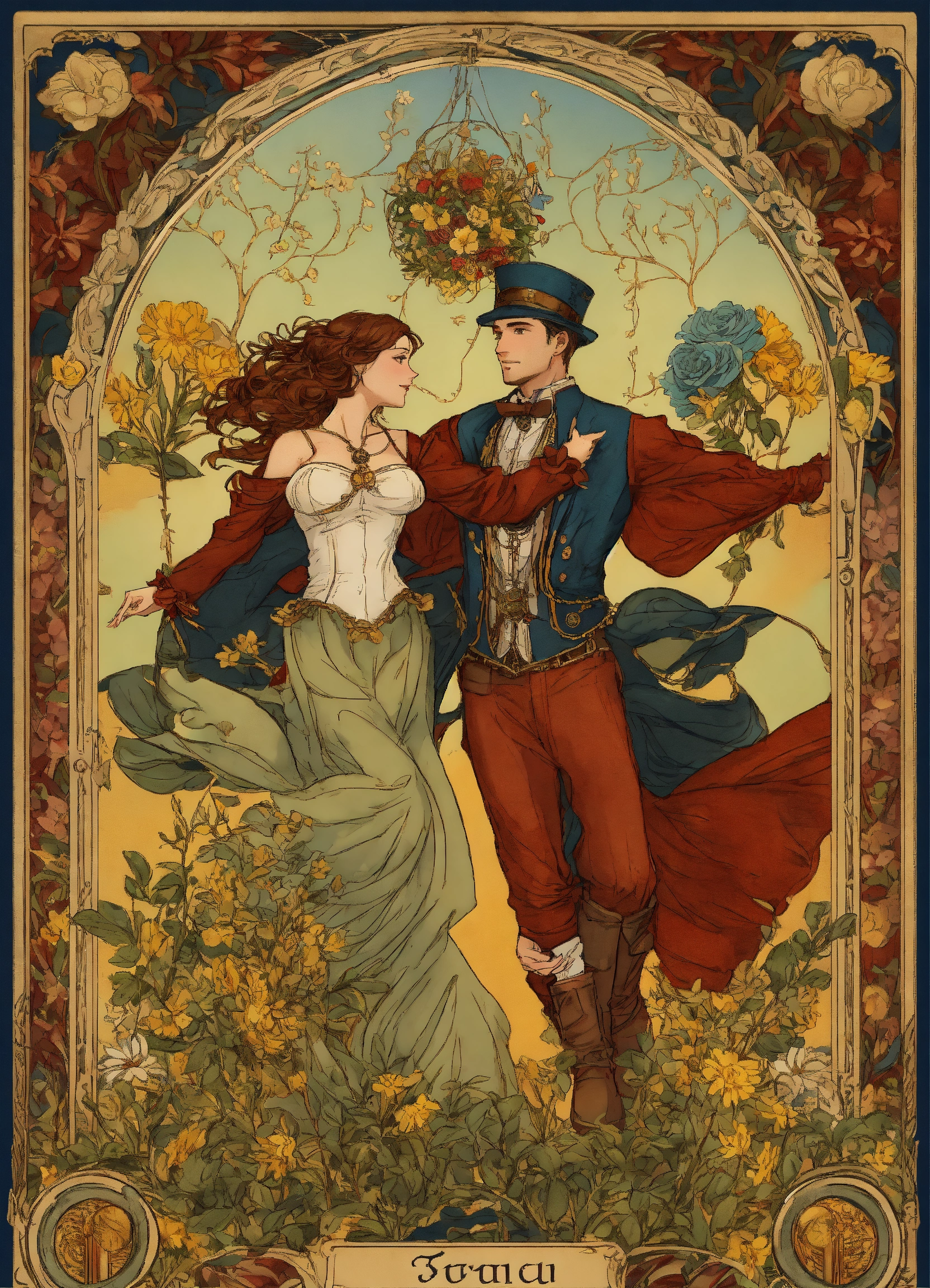 Lexica - Tarot card, man and woman dancing beneath a floral arch ...