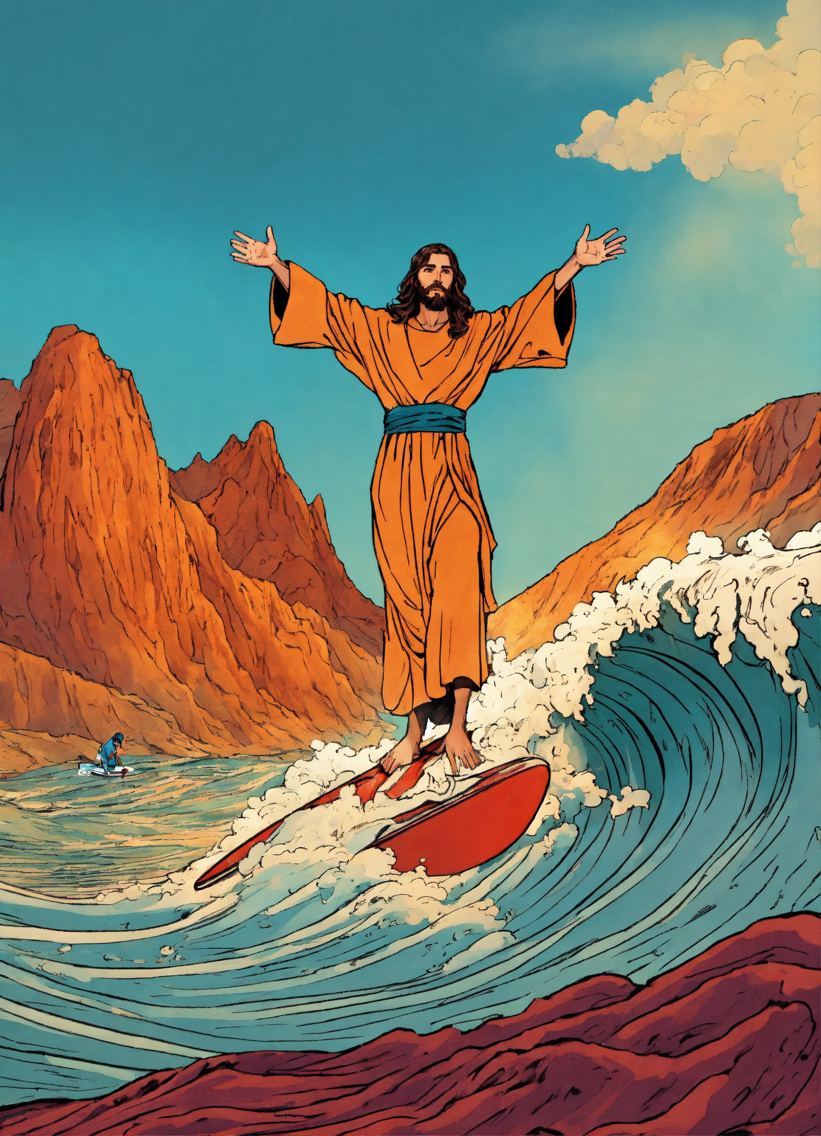 Lexica - Surfer Jesus surfing down Lone Peak mountain, on a wave of ...