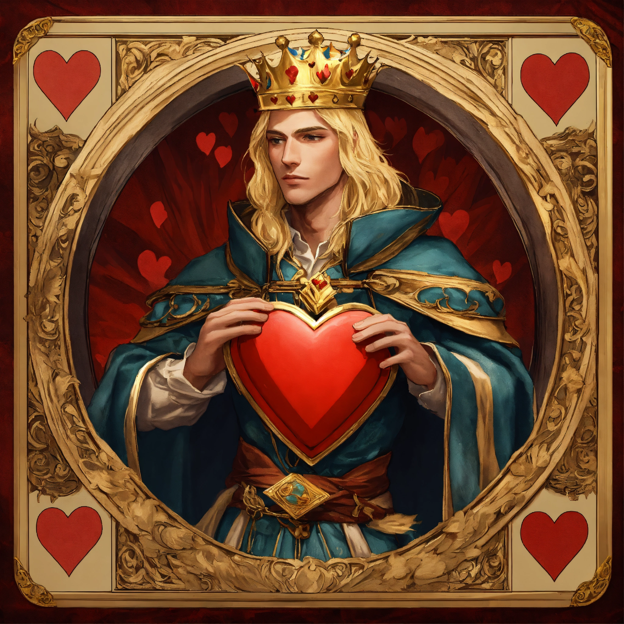 Lexica - Medieval fantasy blonde king with a fancy robe holding a deck ...