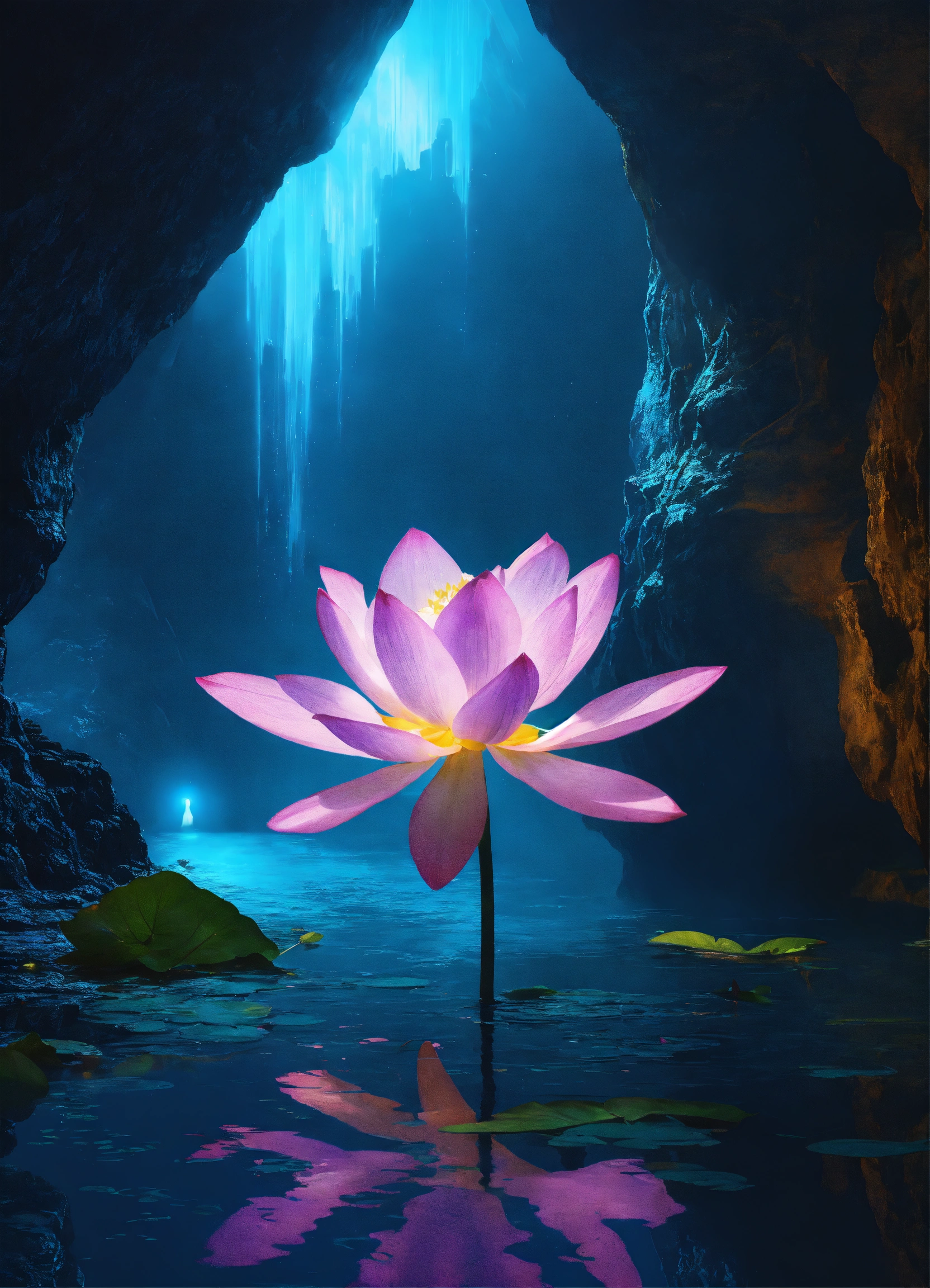 Lexica - An azure lotus illuminating a bright blue light emitting blue ...