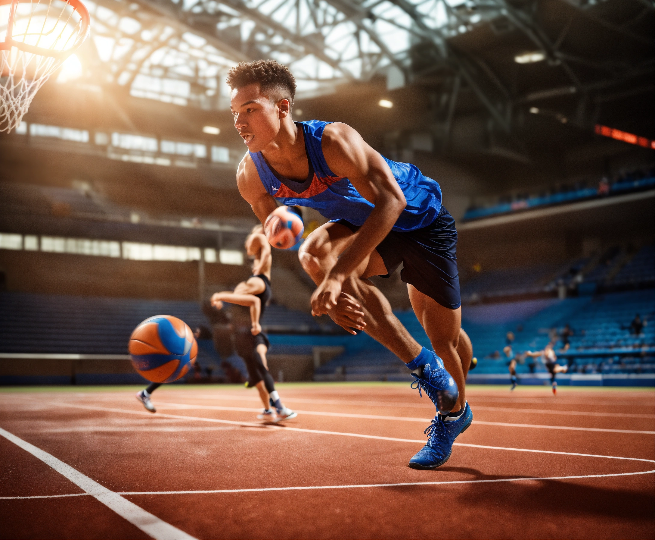 Lexica - Generate an image of a multi-sport athlete in the midst of ...
