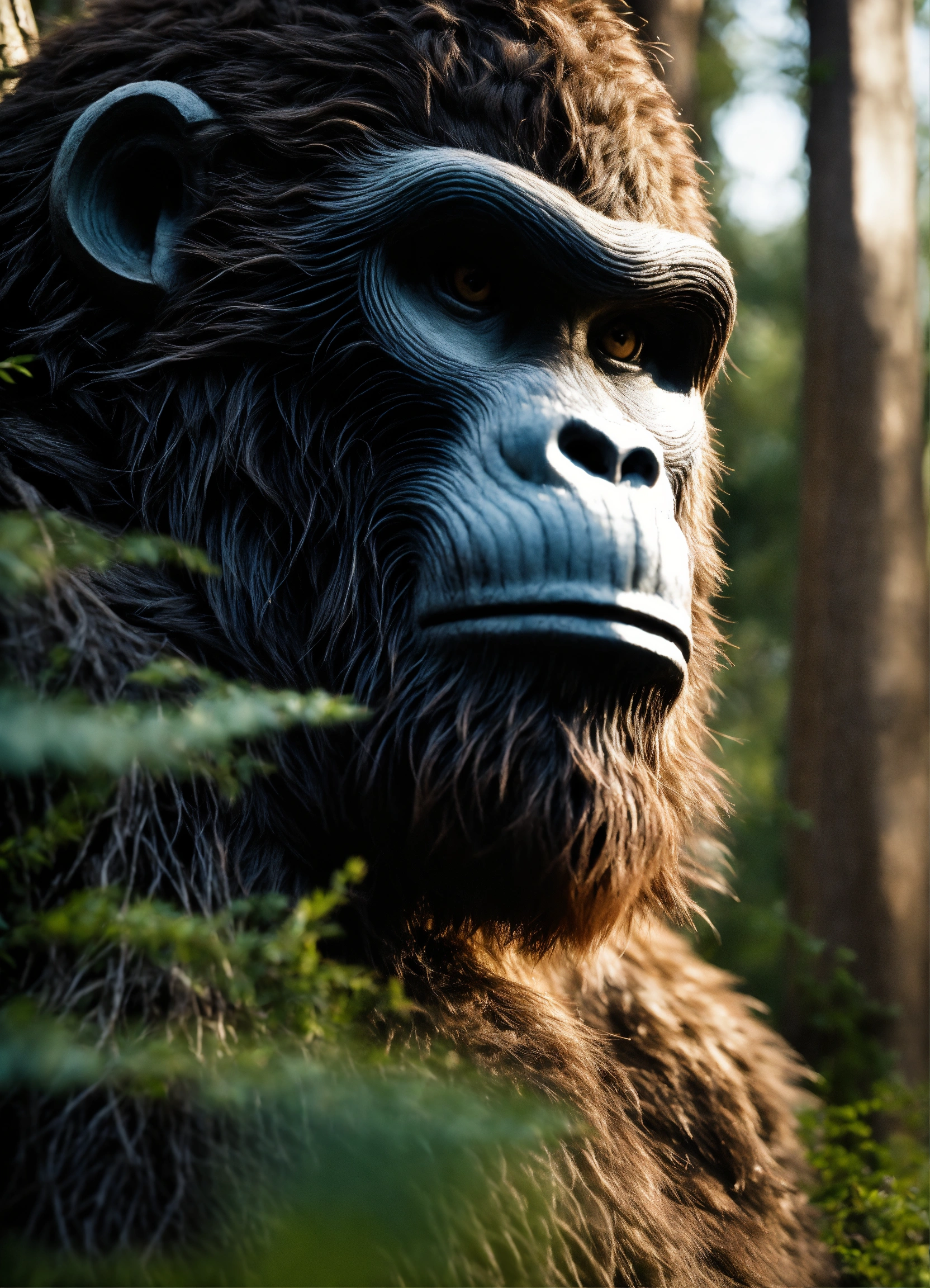 Lexica - Bigfoot peaking from behind a tree. Portrait, Close up, Photo ...