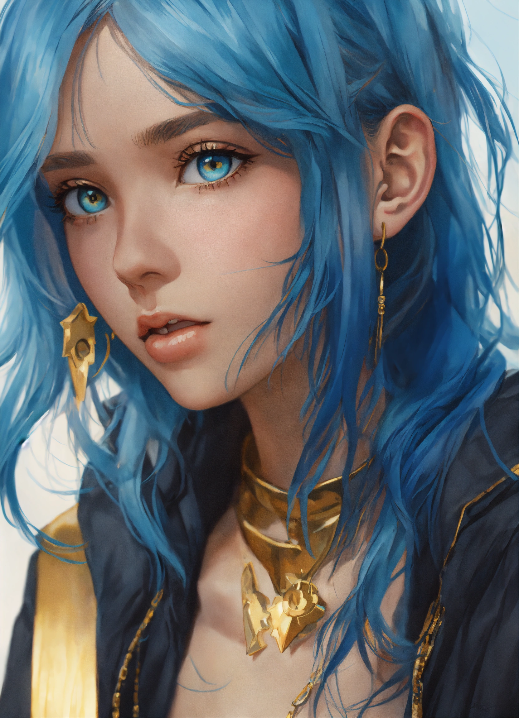 Lexica - Portrait of an anime character hyper realistic blue hair gold eyes