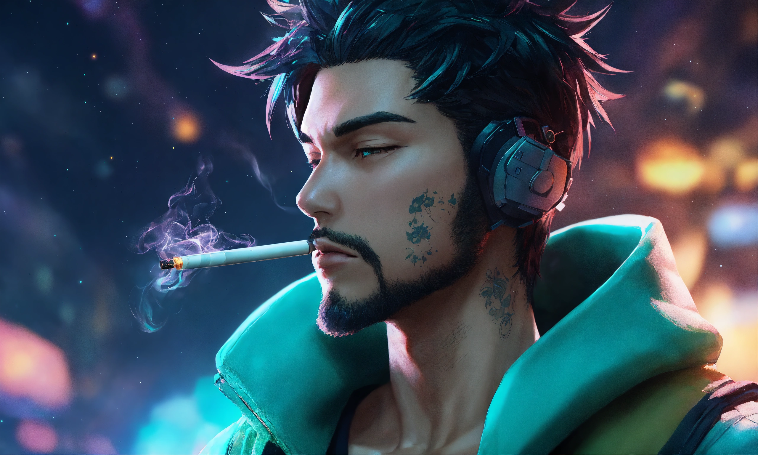 Lexica - Profile image of a cyberpunk anime character wearing a teal ...