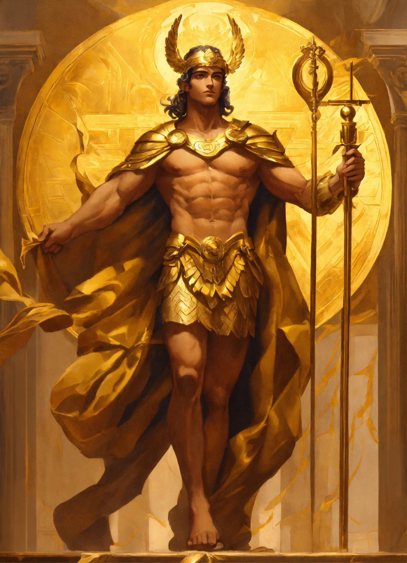 Lexica - The god Hermes, wearing golden armor and holding the staff ...