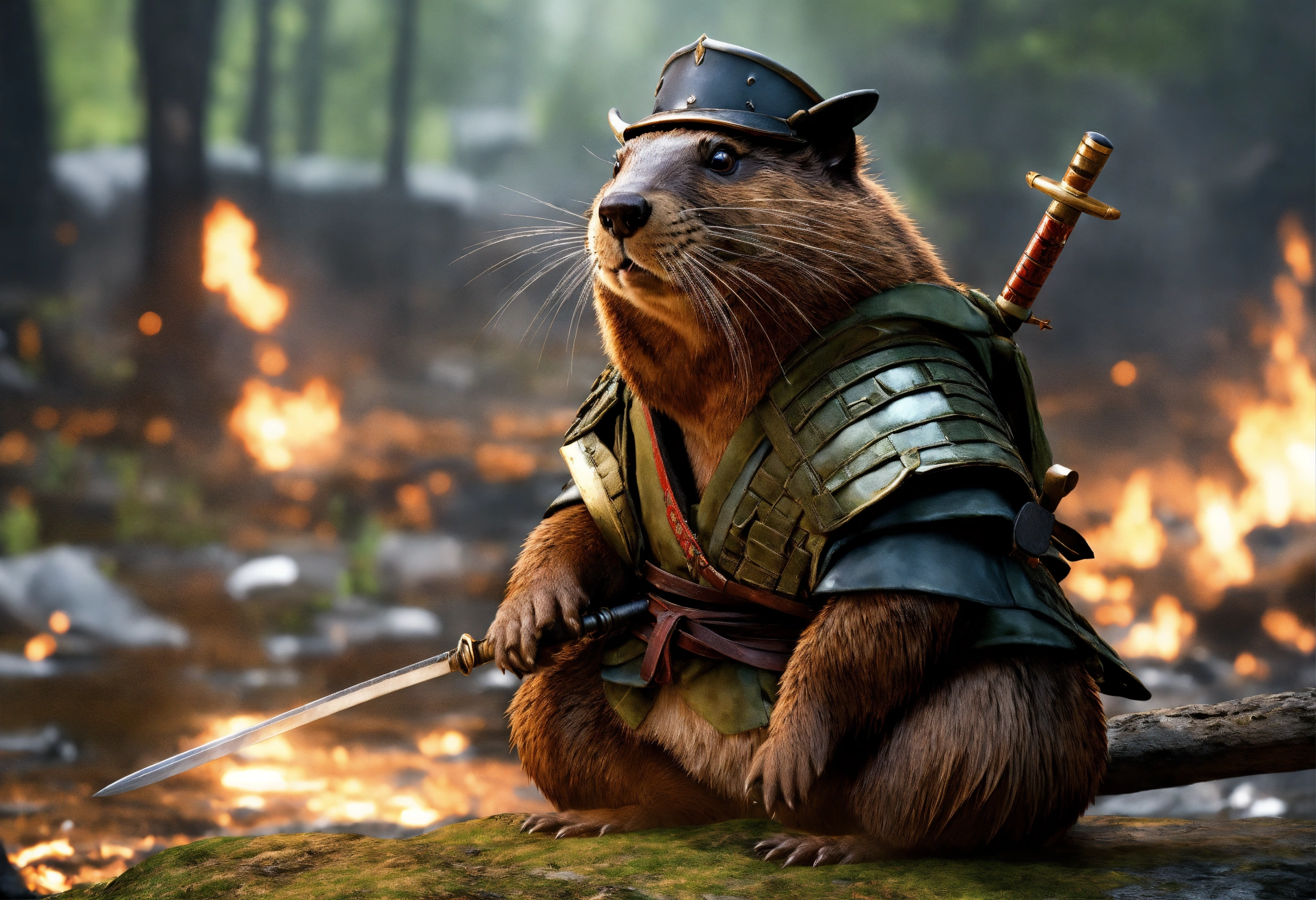 Lexica - Beaver samurai. Battlefield. Hyper realistic.