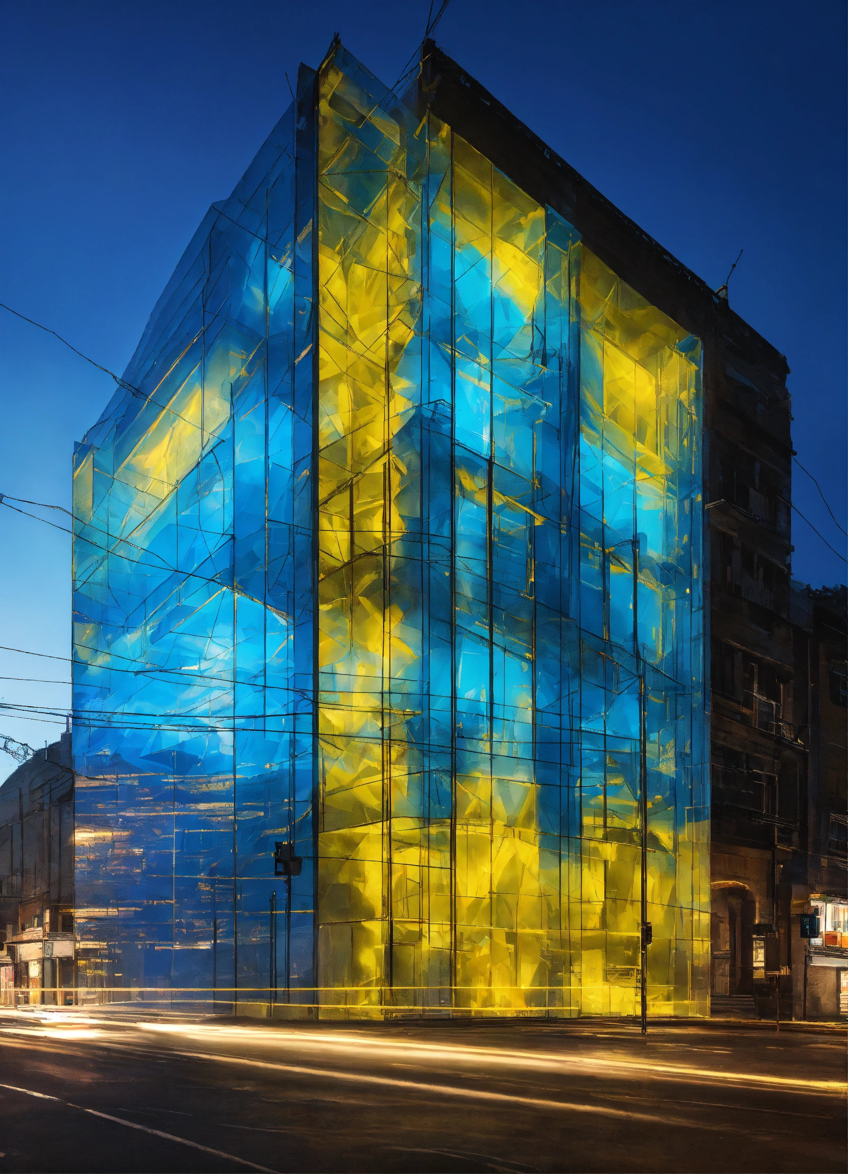 Lexica - Translucent facade, blue and yellow color theme, surreal ...