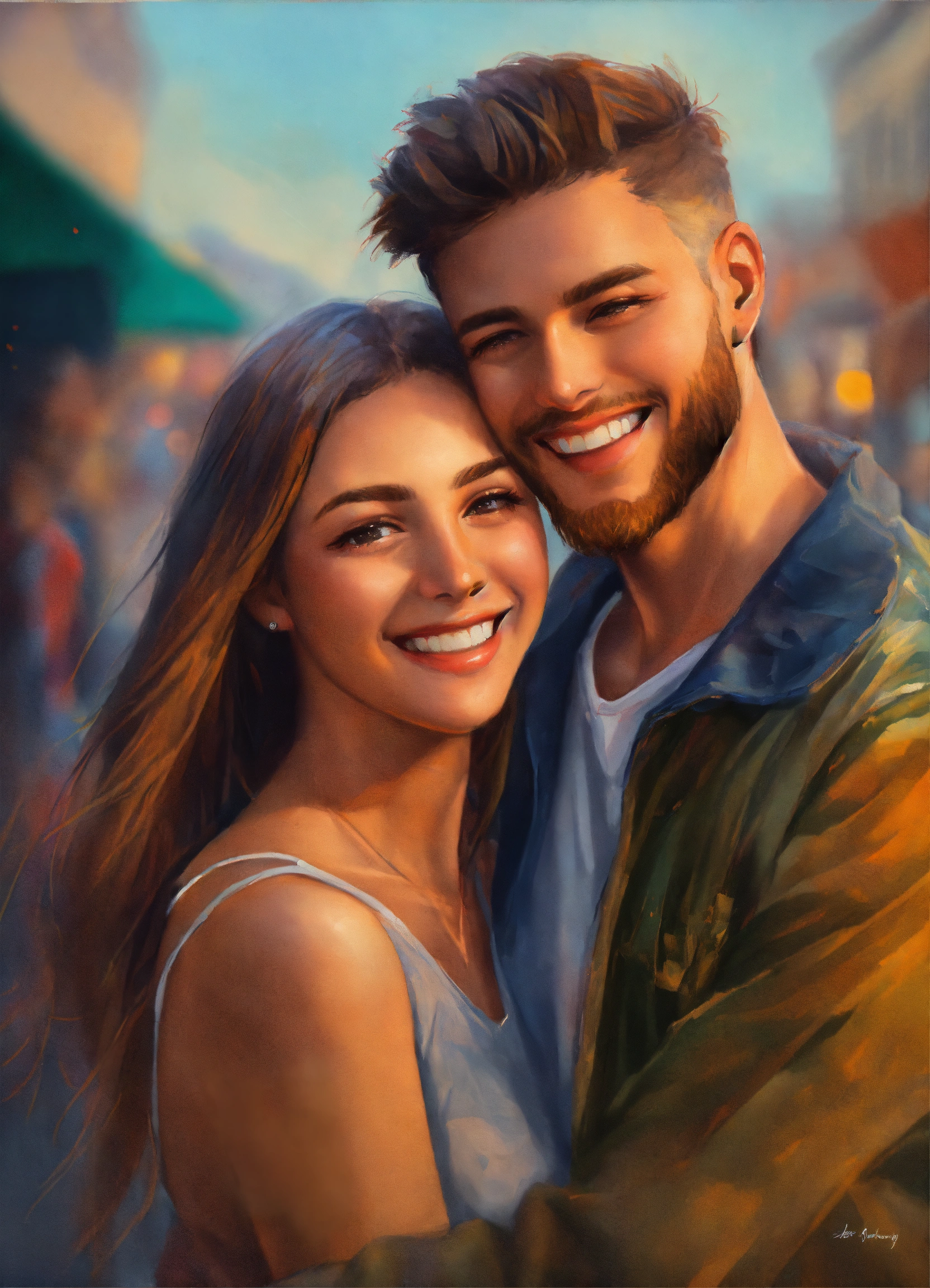 Lexica - Young couple, realistic, laughter, happiness, hug, love, look ...