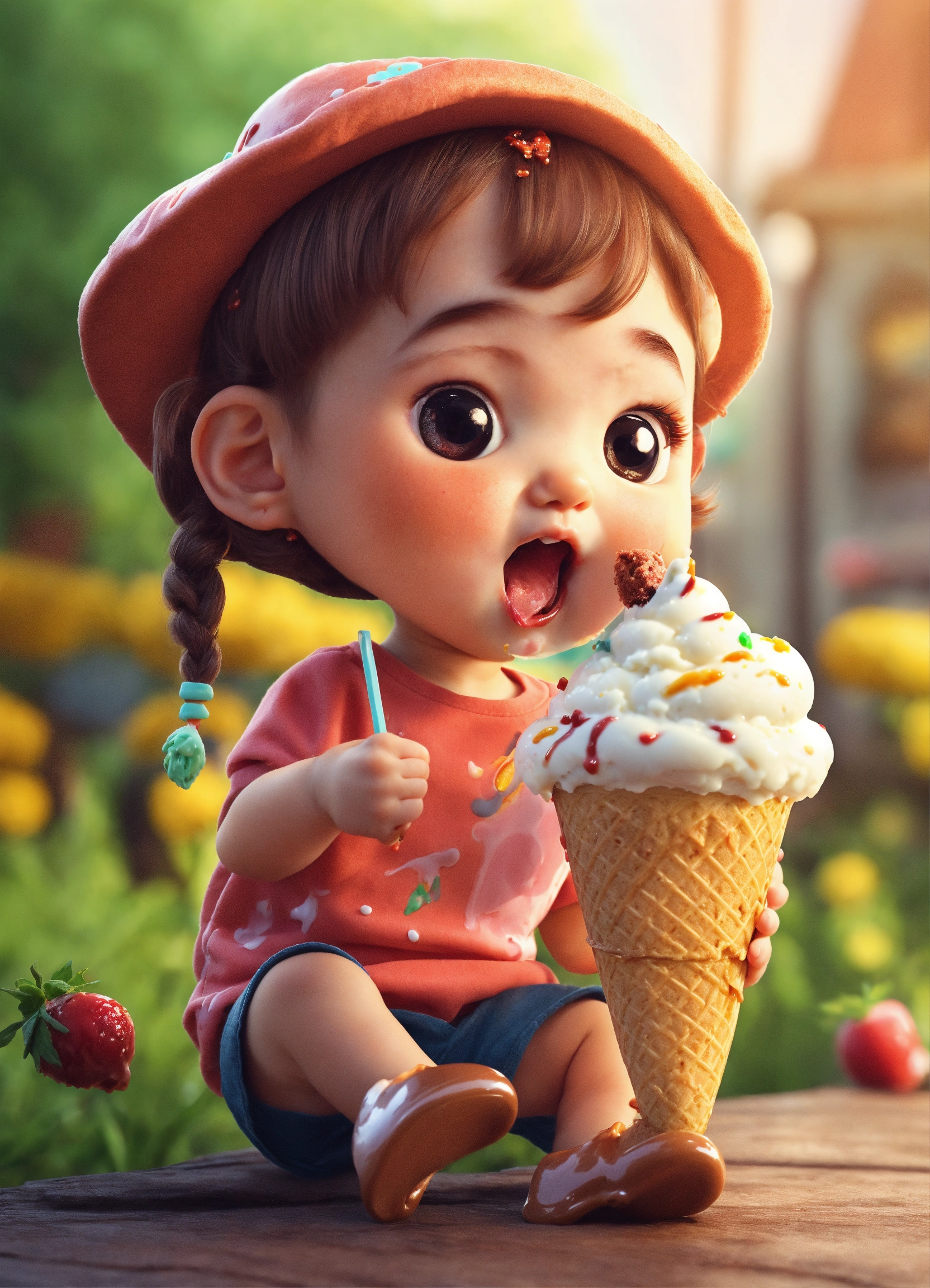 Lexica - A cute 3D craw-like character eating ice-cream, charming ...